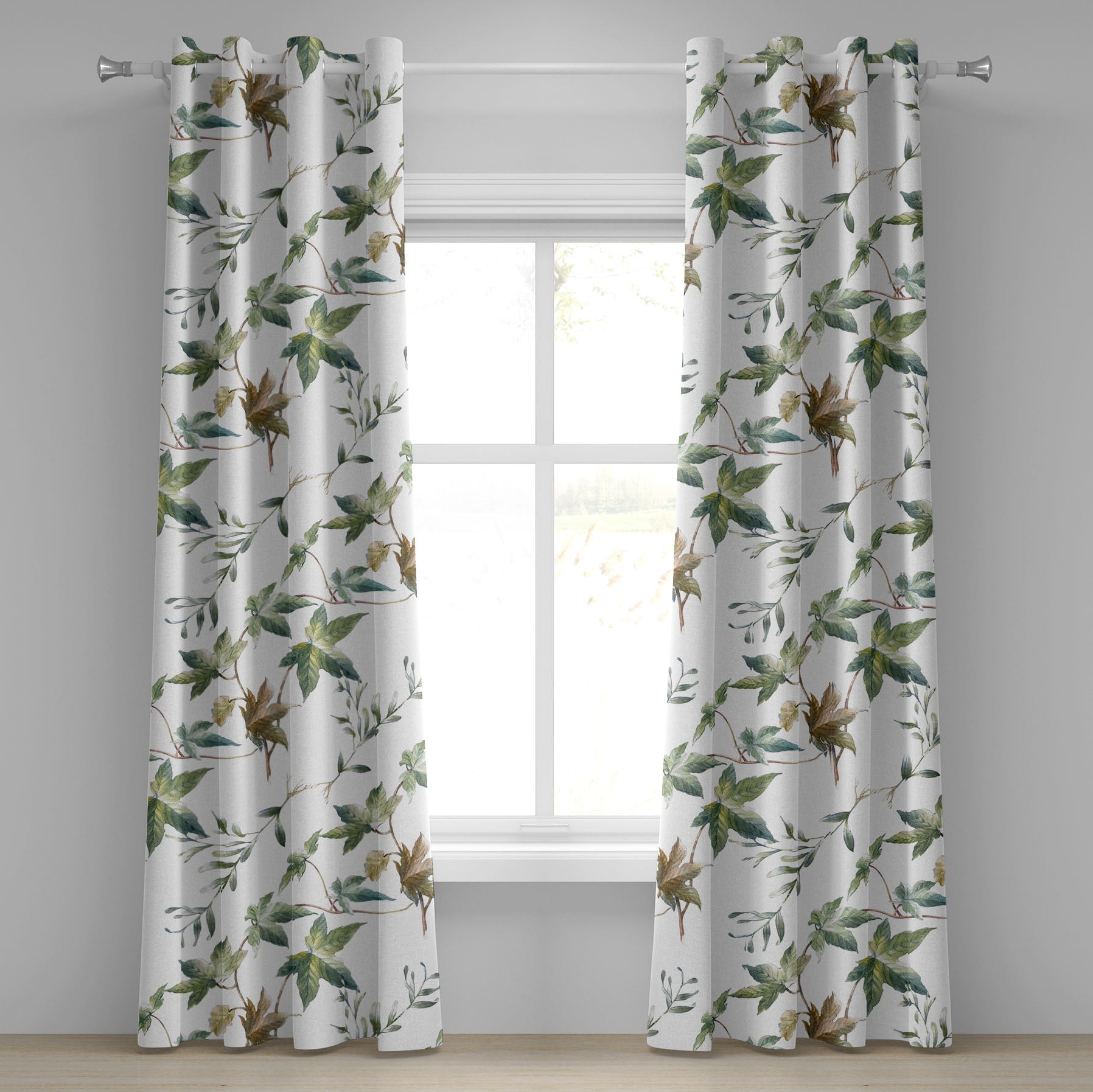 Ambesonne Leaf Print Grommet Curtain, Leaves Simple Branches, 50"x84 ...