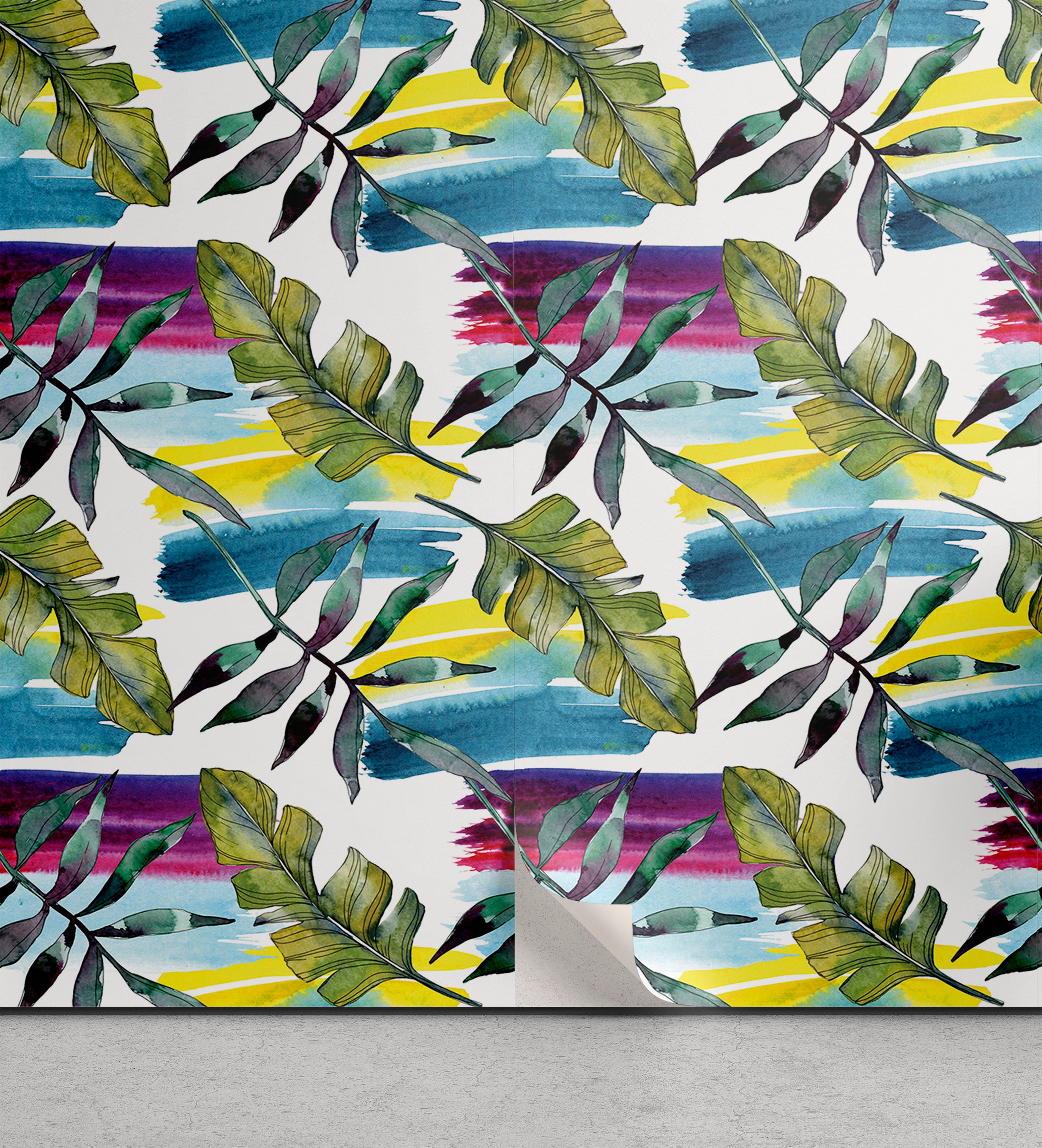 Ambesonne Leaf Print Peel & Stick Wallpaper for Home, Watercolor Leaves ...