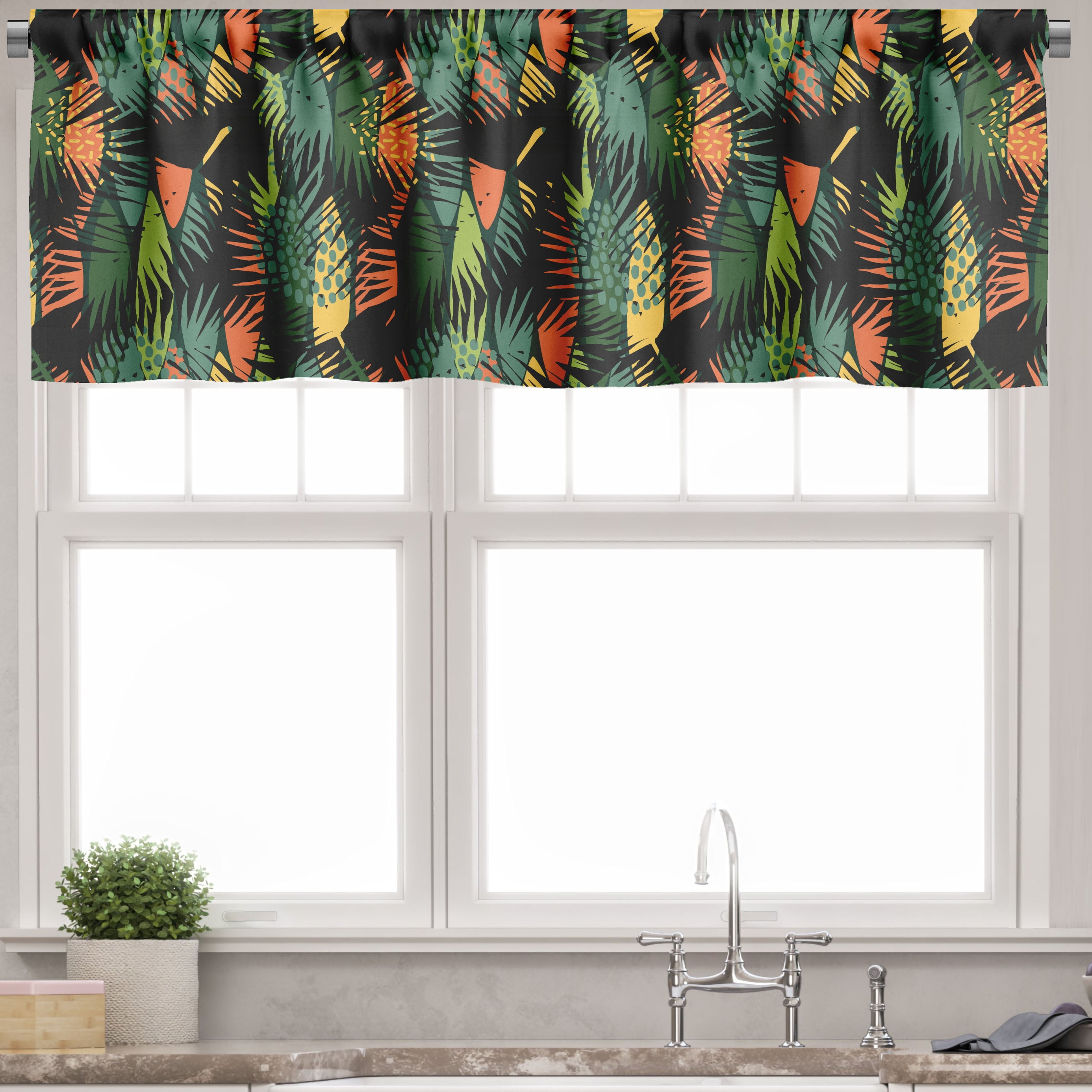 Ambesonne Leaf Print Valance Pack of 2, Tropical Hawaiian Jungle, 54 ...