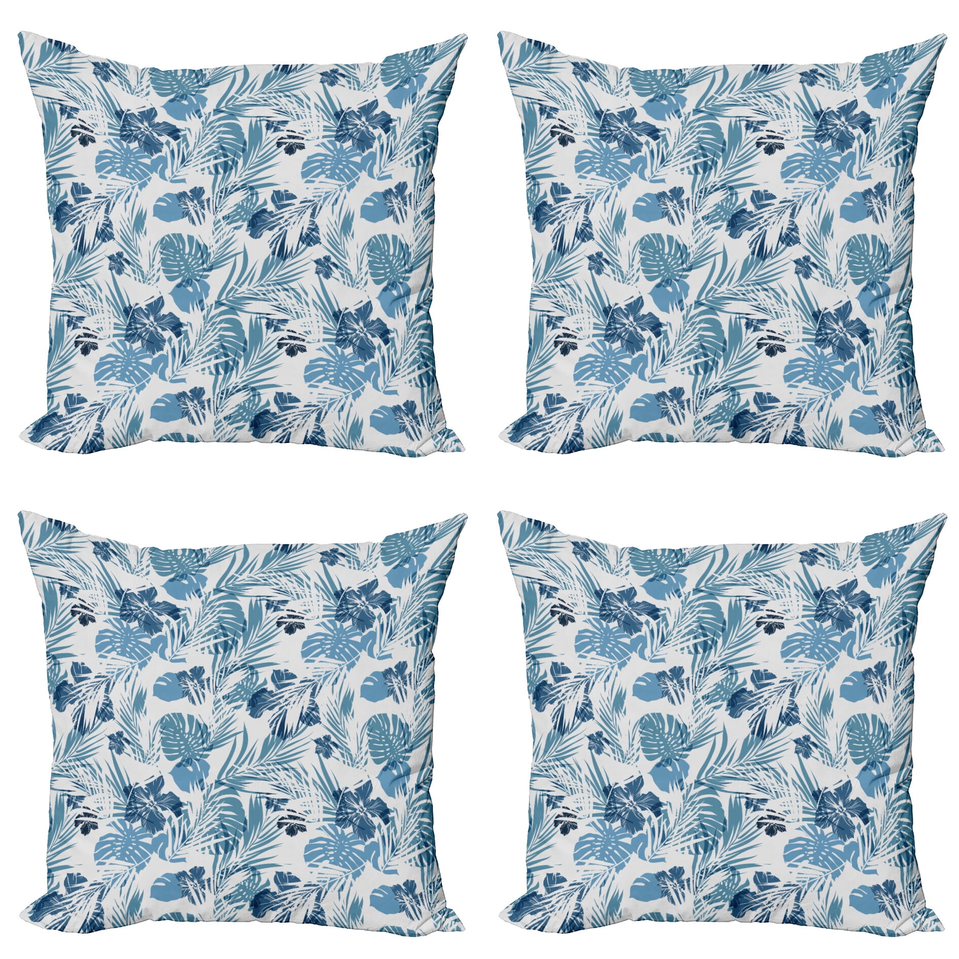 Ambesonne Leaf Throw Pillow Cover 4 Pack, Hawaiian Flowers Palm Tree ...