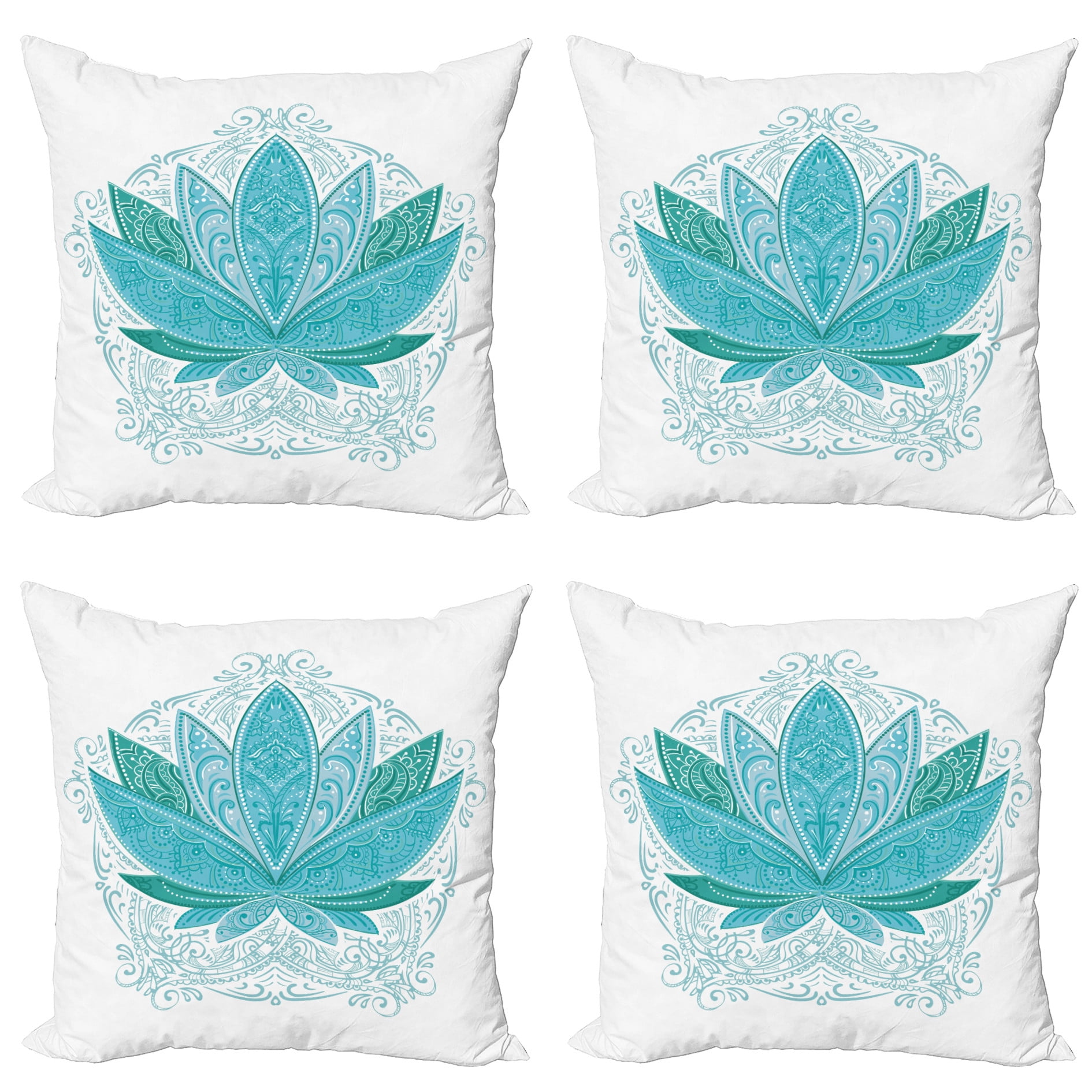 Ambesonne Leaf Throw Pillow Cover 4 Pack, Mandala Lotus Pattern Art, 16 ...