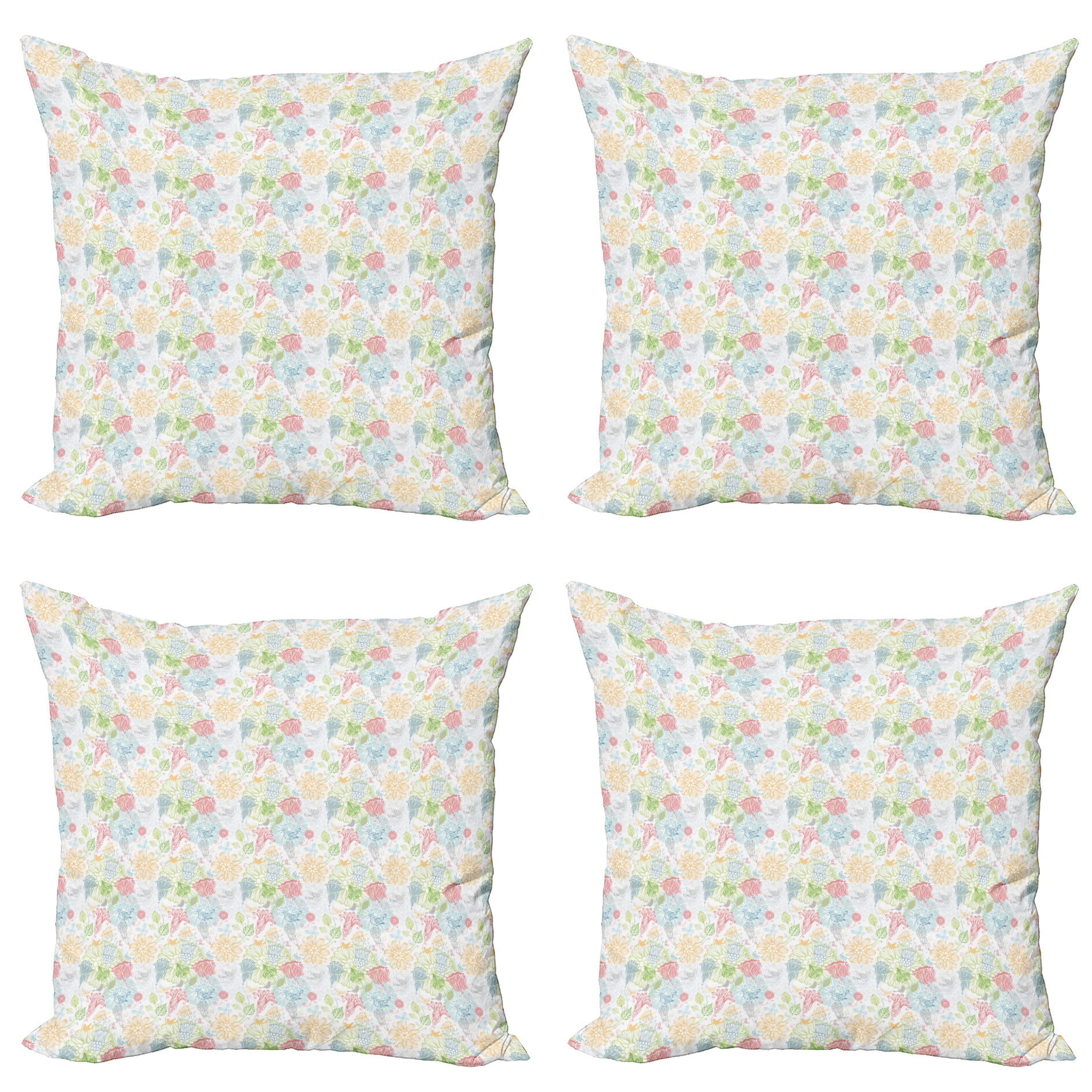 Ambesonne Leaf Throw Pillow Cover 4 Pack, Trace Style Flora Fauna, 18 ...