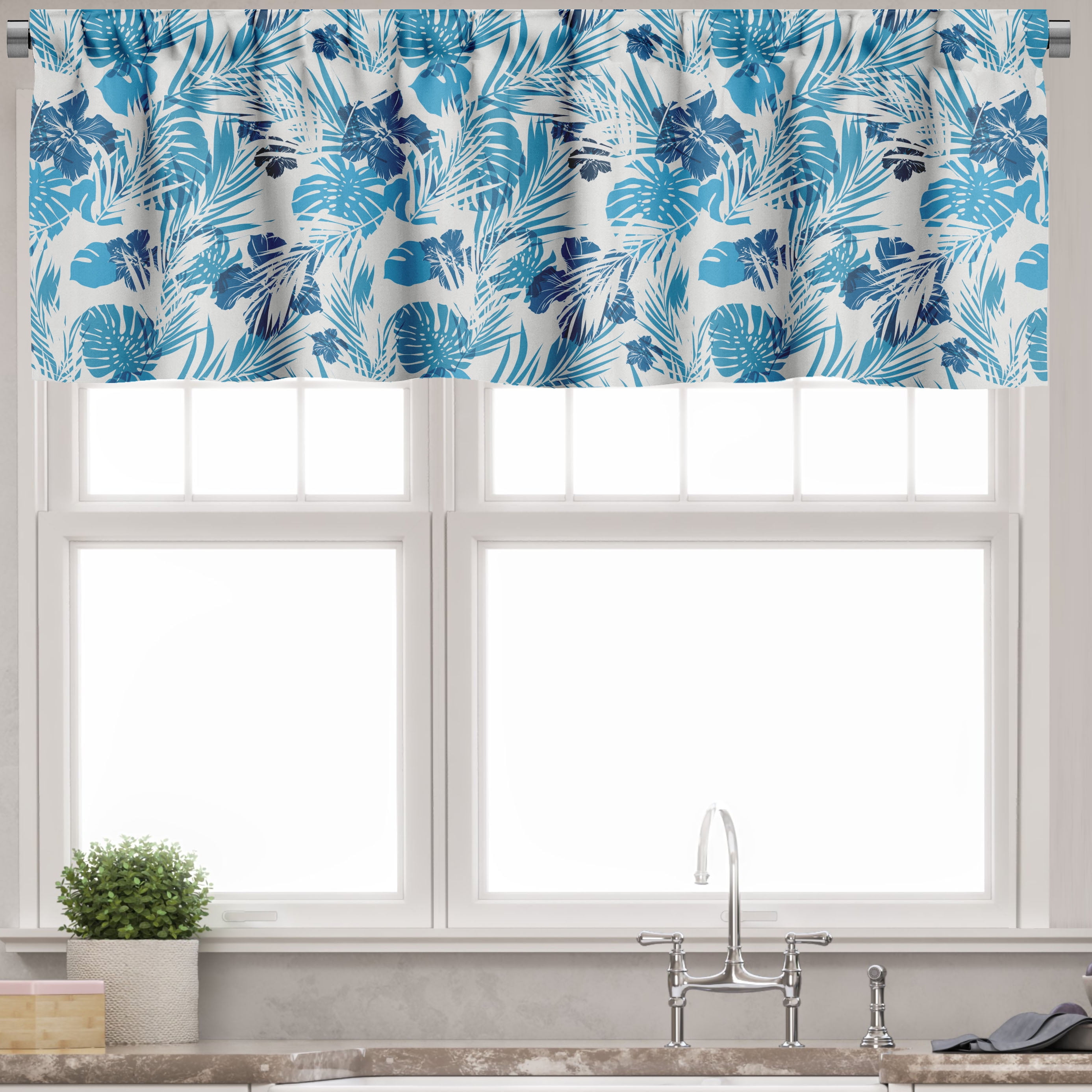 Ambesonne Leaf Valance Pack of 2, Hawaiian Flowers Palm Tree, 42"X18 ...