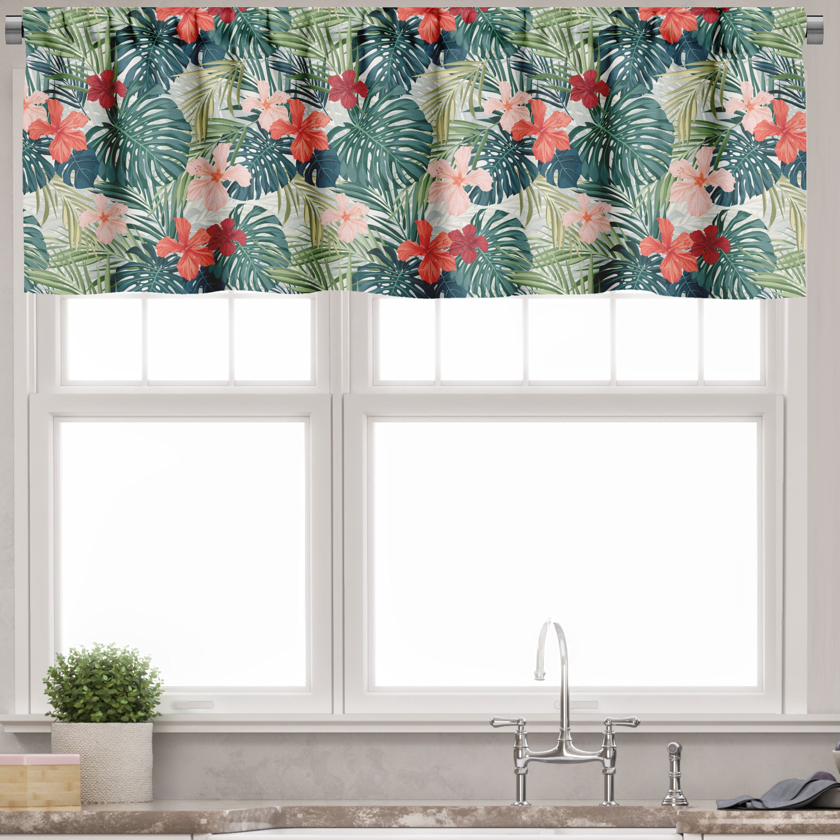 Ambesonne Leaf Valance Pack of 2, Nature Crepe Ginger Flower, 42"X12 ...