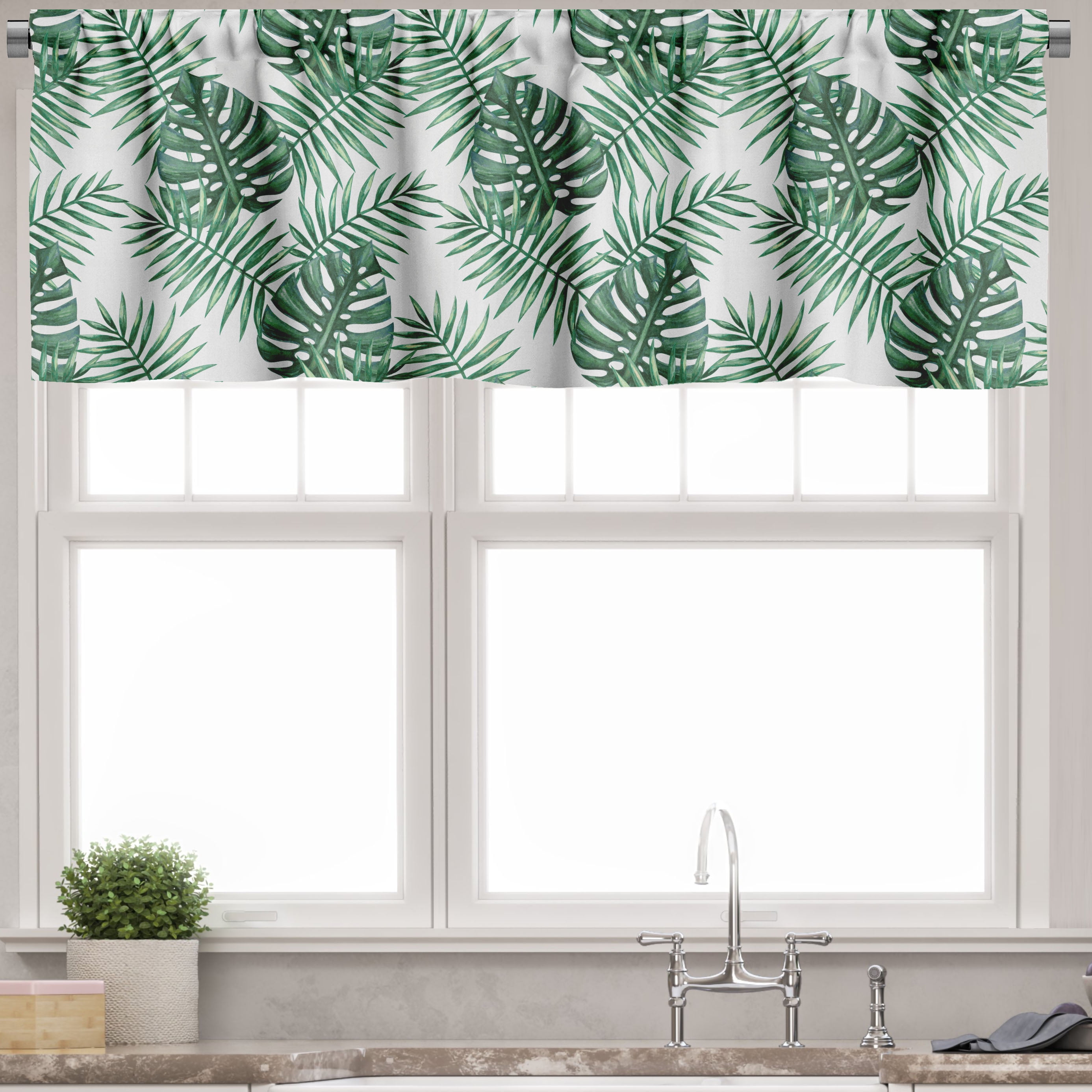 Ambesonne Leaf Valance Pack of 2, Palm Mango Banana Tree, 42"X18 ...