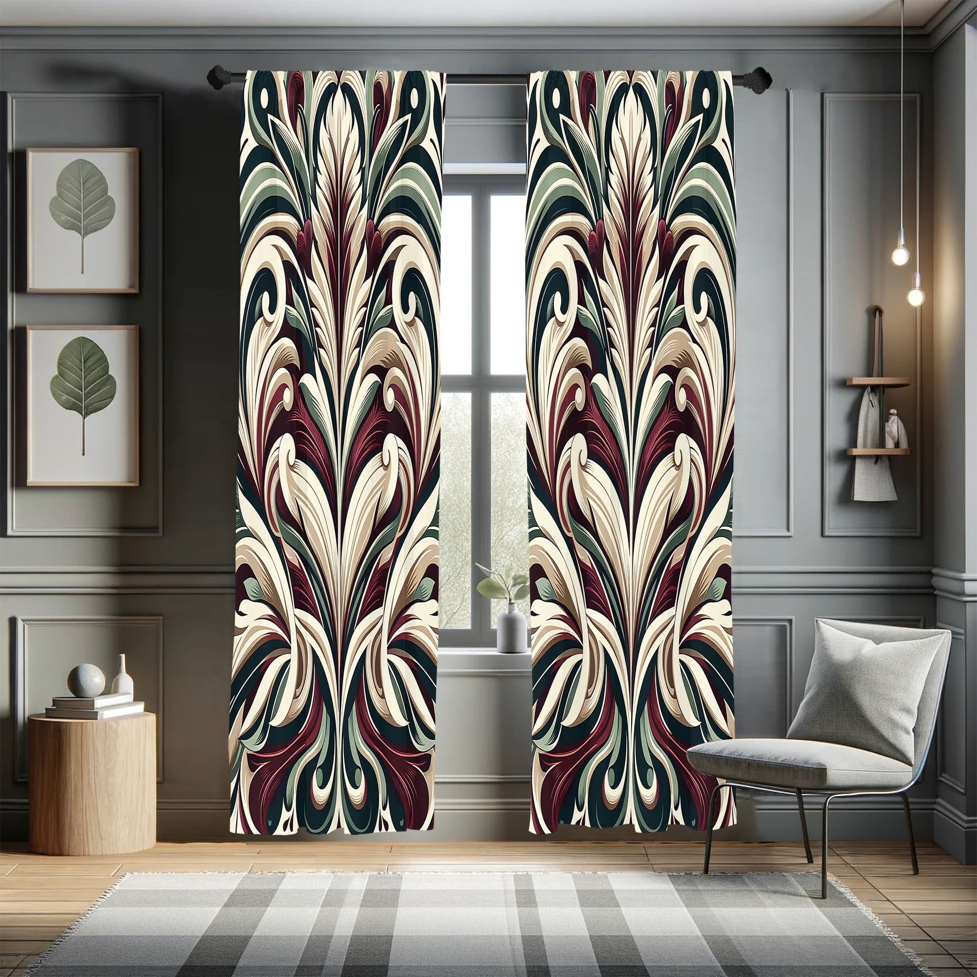 Ambesonne Leafy Art Curtains 2 Panel Set Victorian Curlicue Leaves