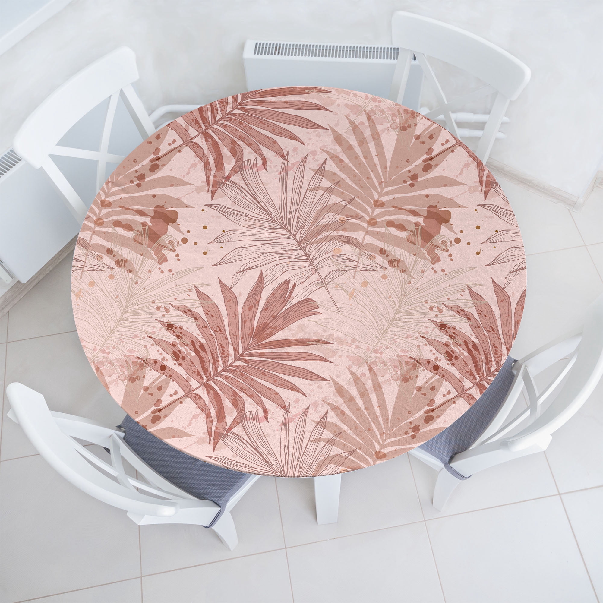 Ambesonne Leafy Design Fitted Round Tablecloth, Soft Colors Palm Leaf ...