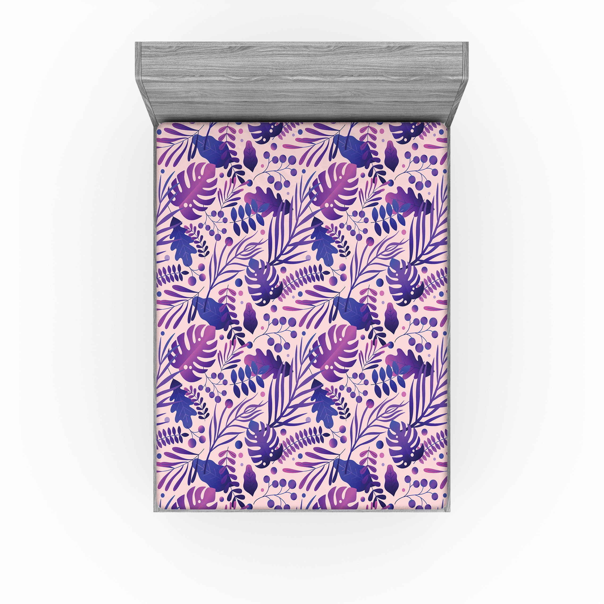 Ambesonne Leafy Design Fitted Sheet, Purplish Tone Leaves, Queen Size ...