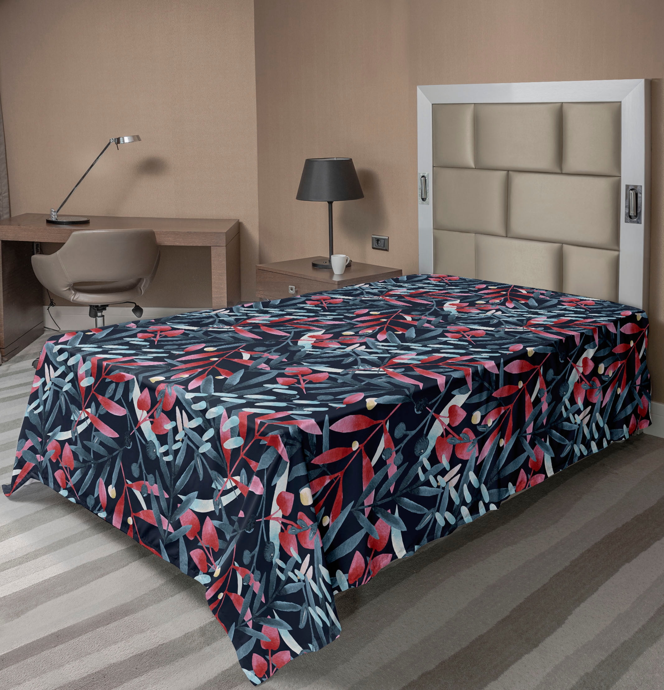 Ambesonne Leafy Design Flat Bedding Sheet Soft Top Sheet, Modern ...