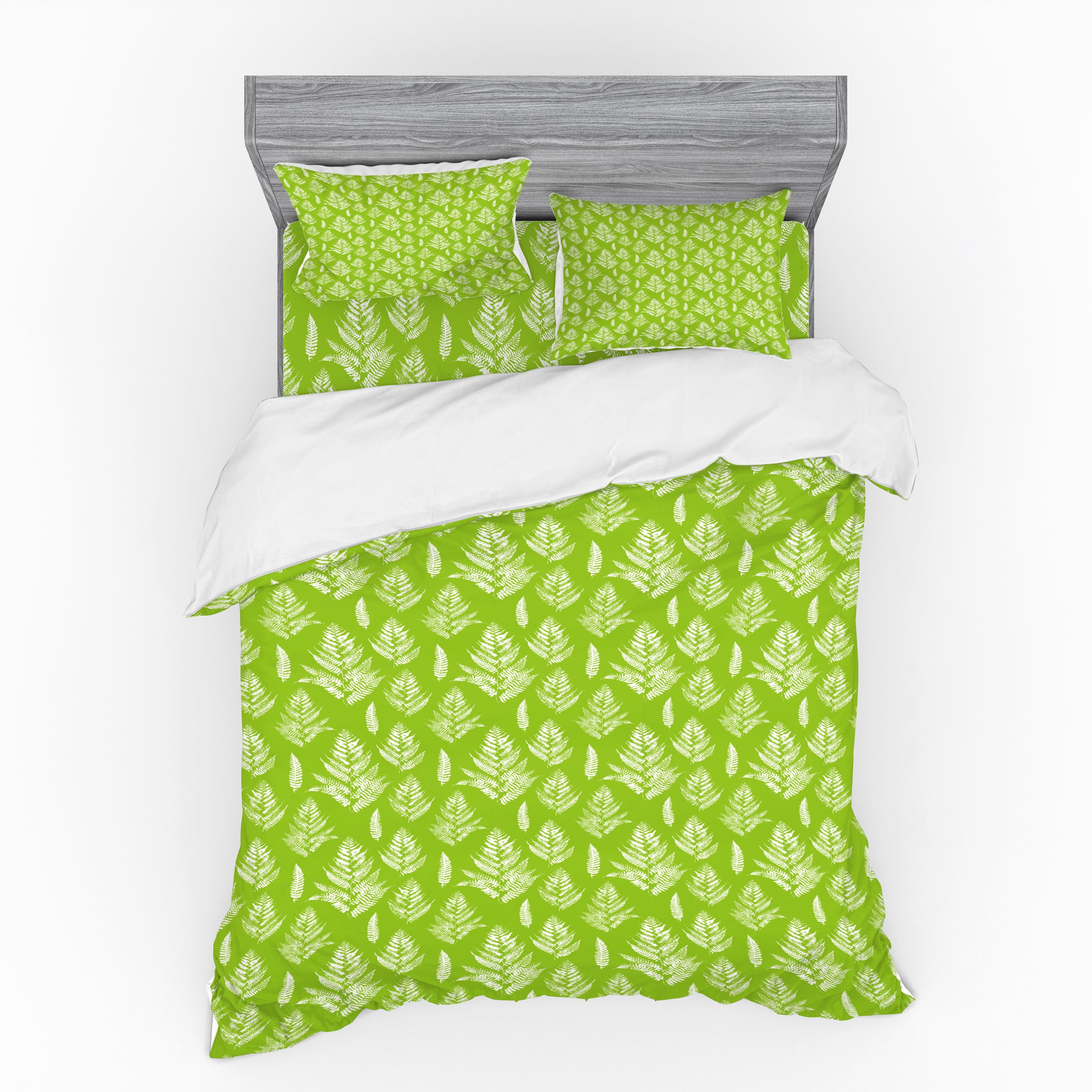 Ambesonne Leaves Bedding Set 4 Pcs, Fern Herbs with Paint Stains, Queen ...