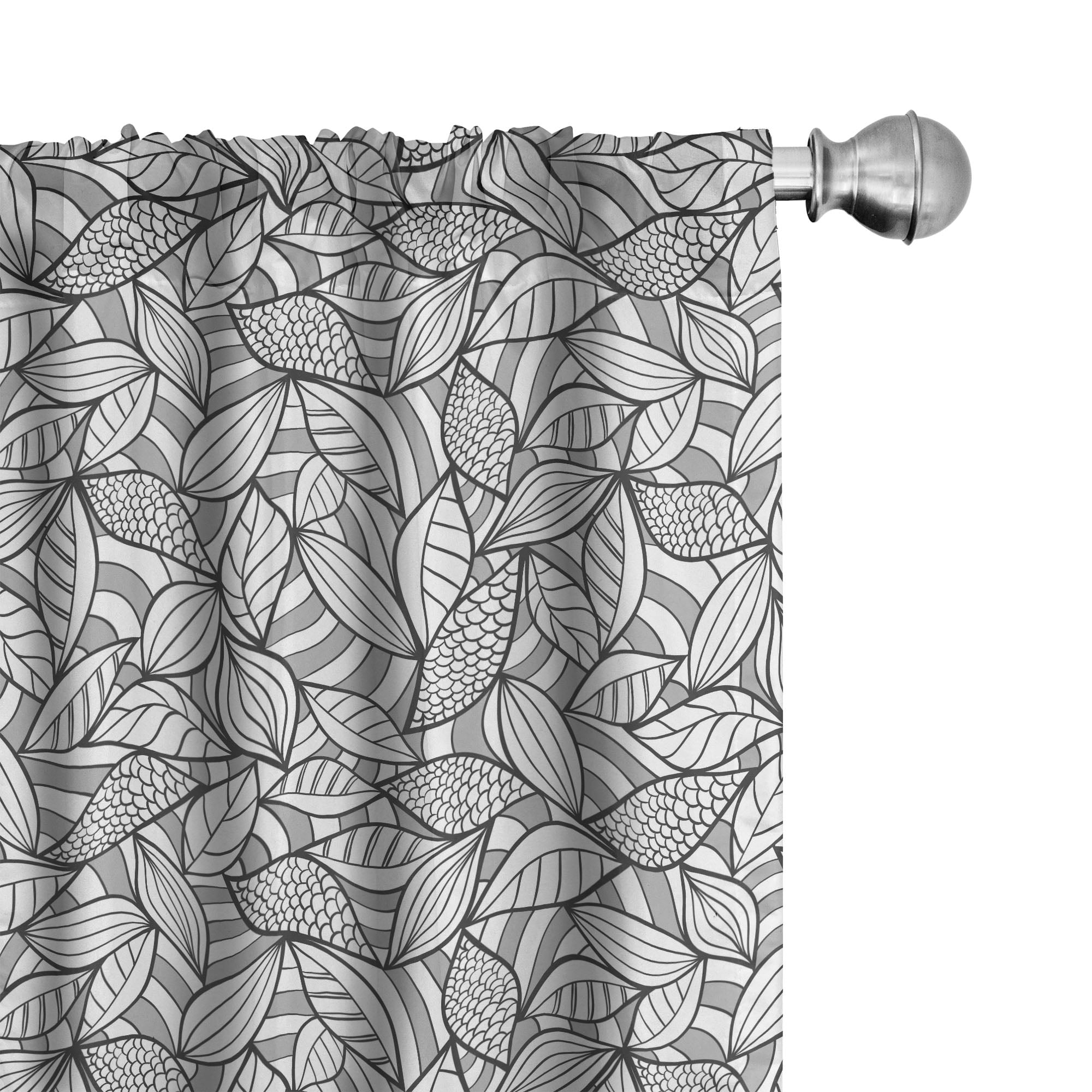 Ambesonne Leaves Curtains, Abstract Doodle Foliage, Pair of 28"x95 ...