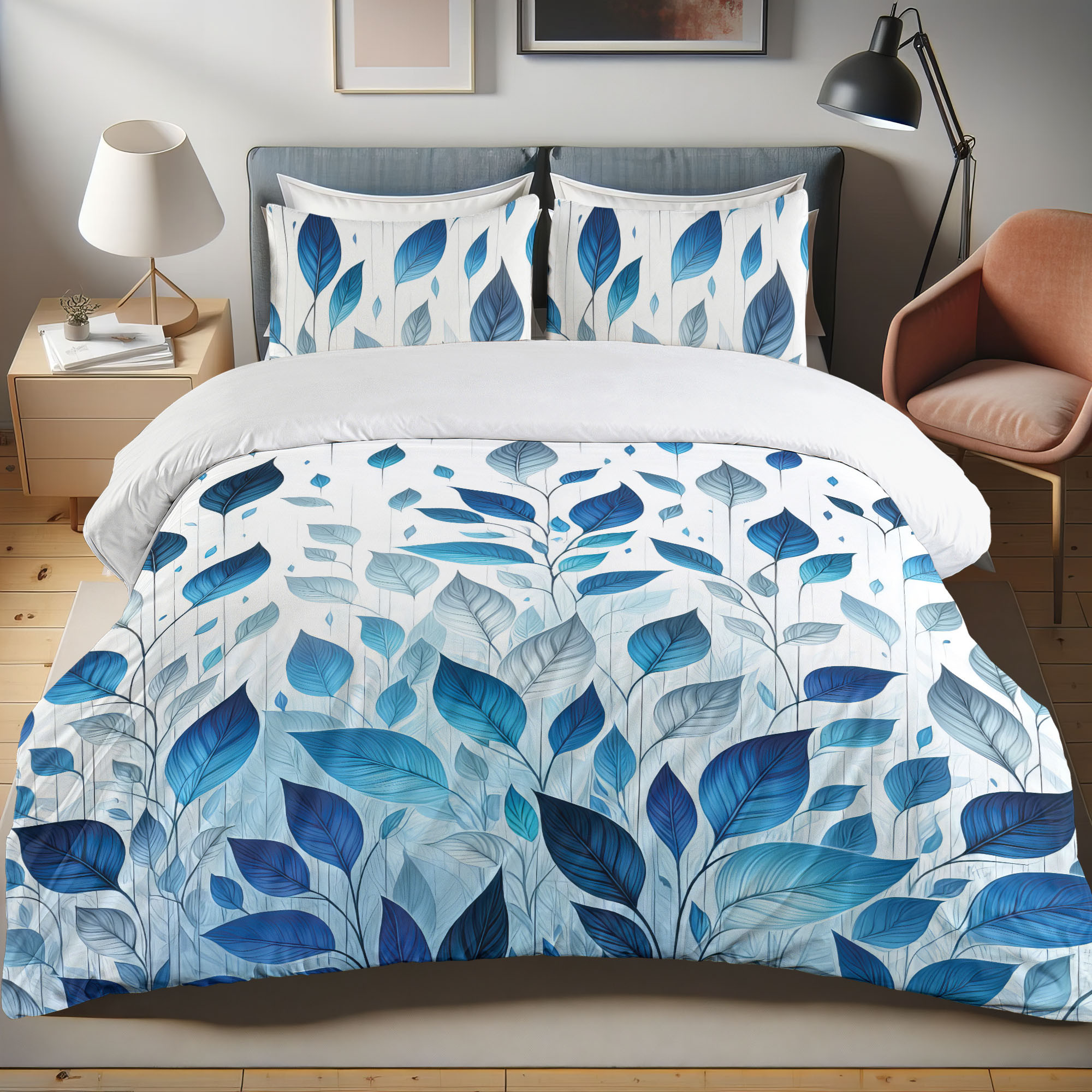 Ambesonne Leaves Duvet Cover Set, Cold Tone Leafy Scenery Art, Queen ...