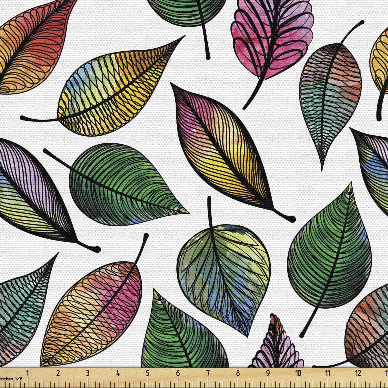 Ambesonne Leaves Fabric by the Yard Upholstery, Abstract Style Leaf ...
