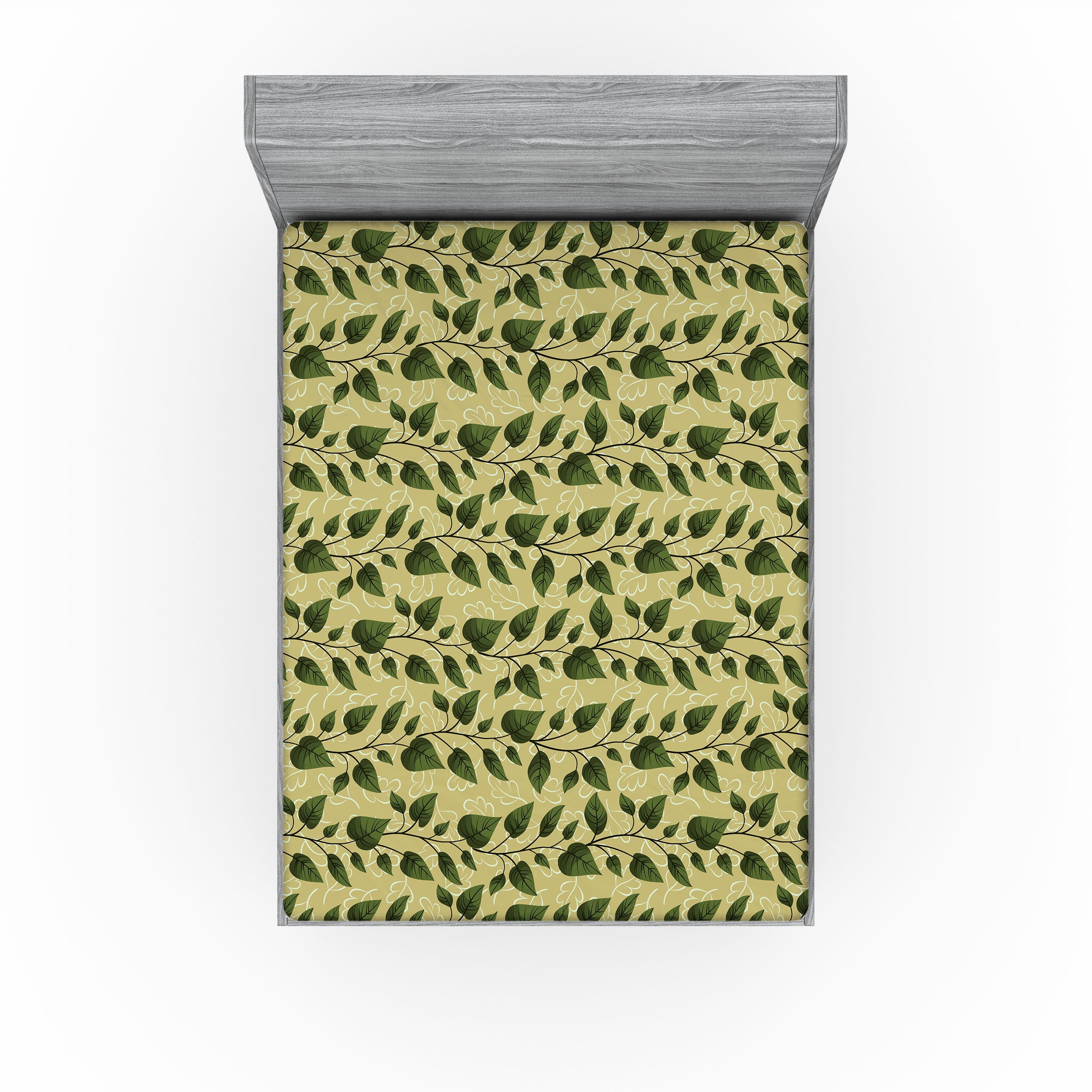 Ambesonne Leaves Greenery Fitted Sheet, Horizontal Leaf Art, Queen Size ...