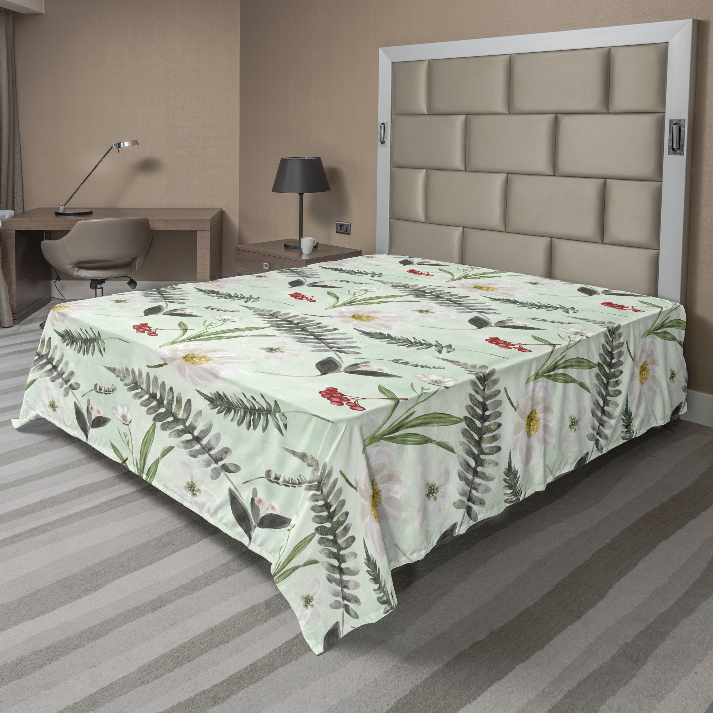 Ambesonne Leaves Greenery Flat Bedding Sheet Soft Top Sheet, Meadow ...