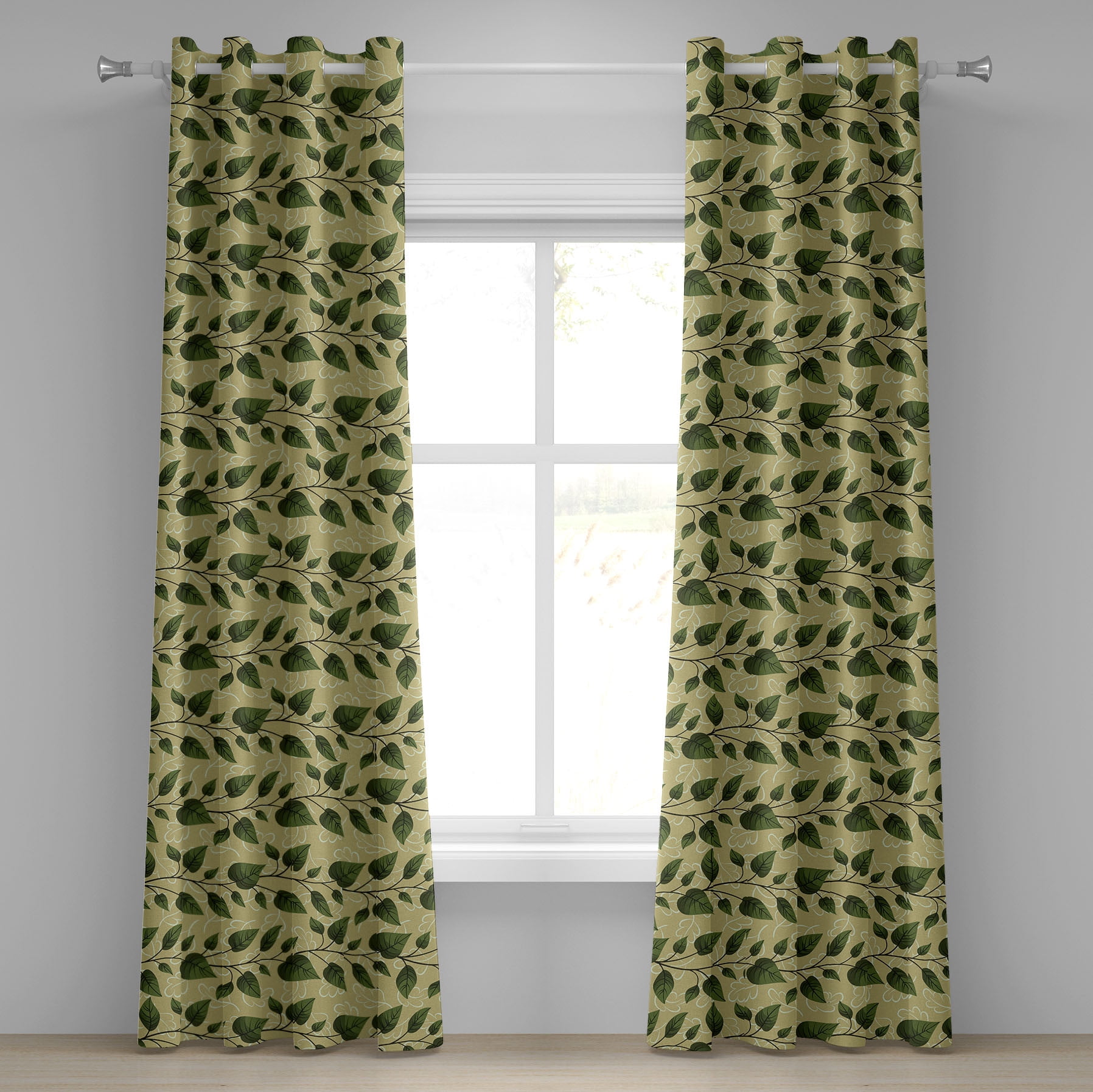 Ambesonne Leaves Greenery Grommet Curtain, Horizontal Leaf Art, 50"x120 ...