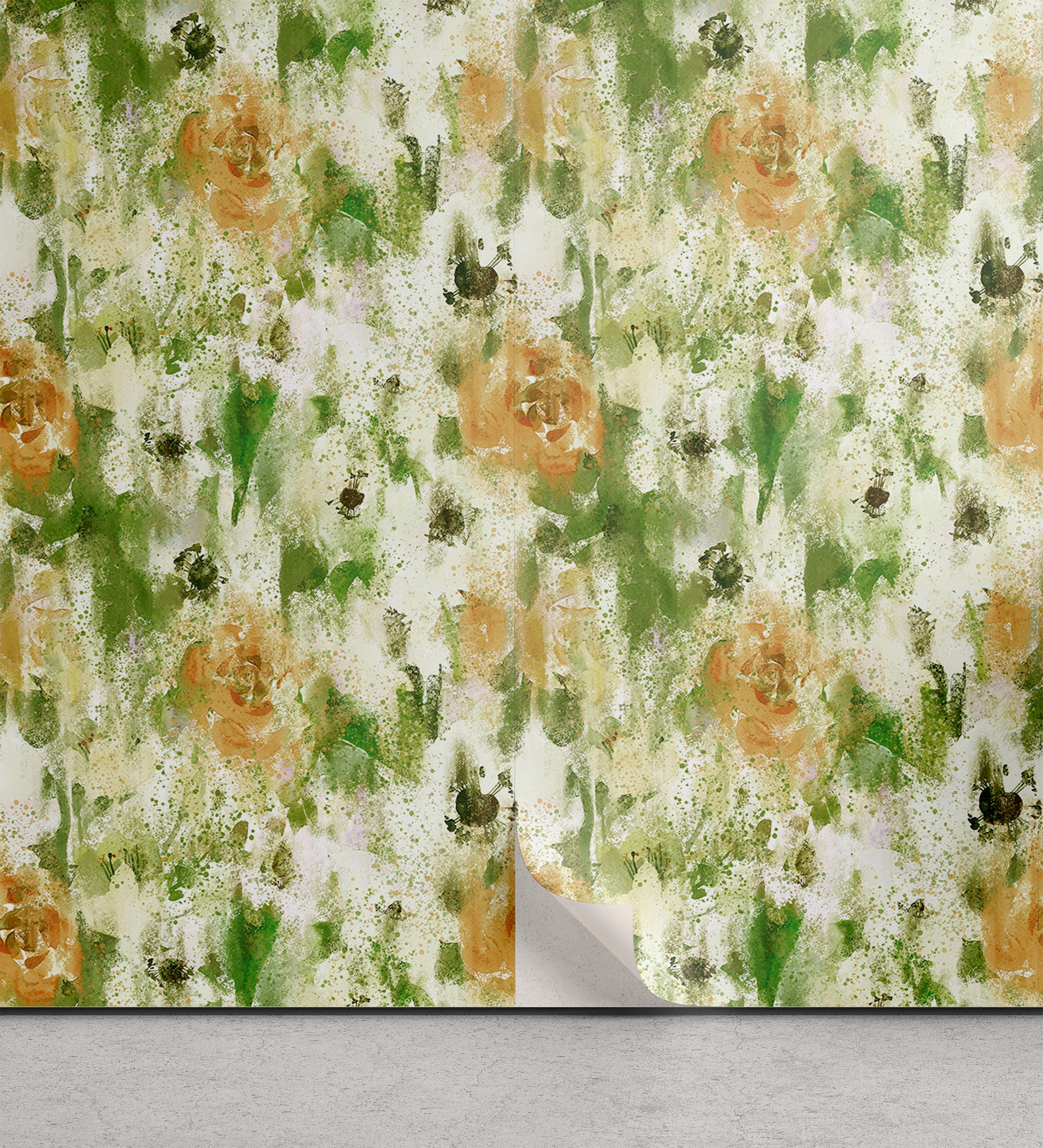 Ambesonne, Leaves Greenery Peel & Stick Wallpaper for Home, Wild Poppy Rose Art, 13"x72", Olive ...