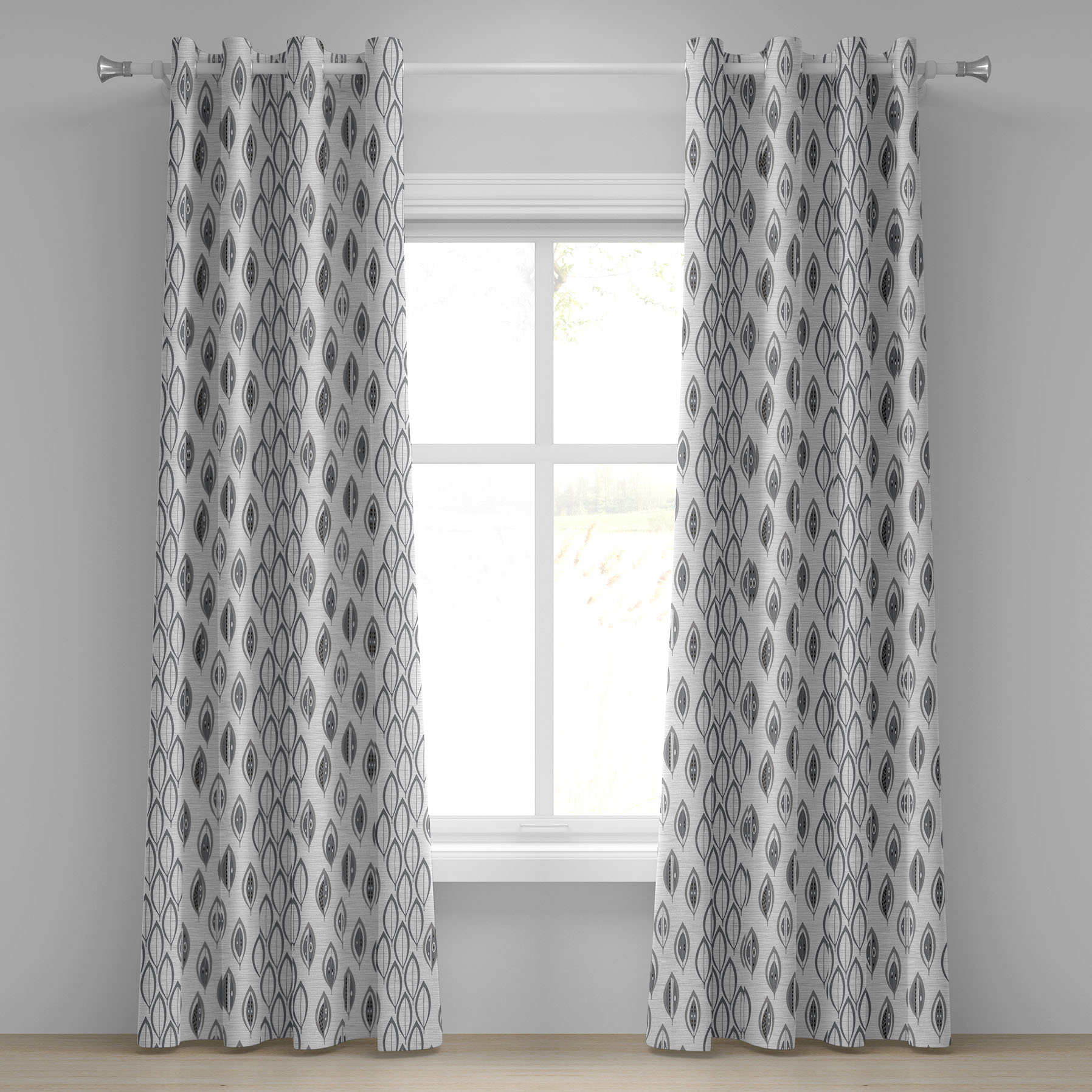 Ambesonne Leaves Grommet Curtain, Greyscale Foliage Abstract, 50" x 84 ...