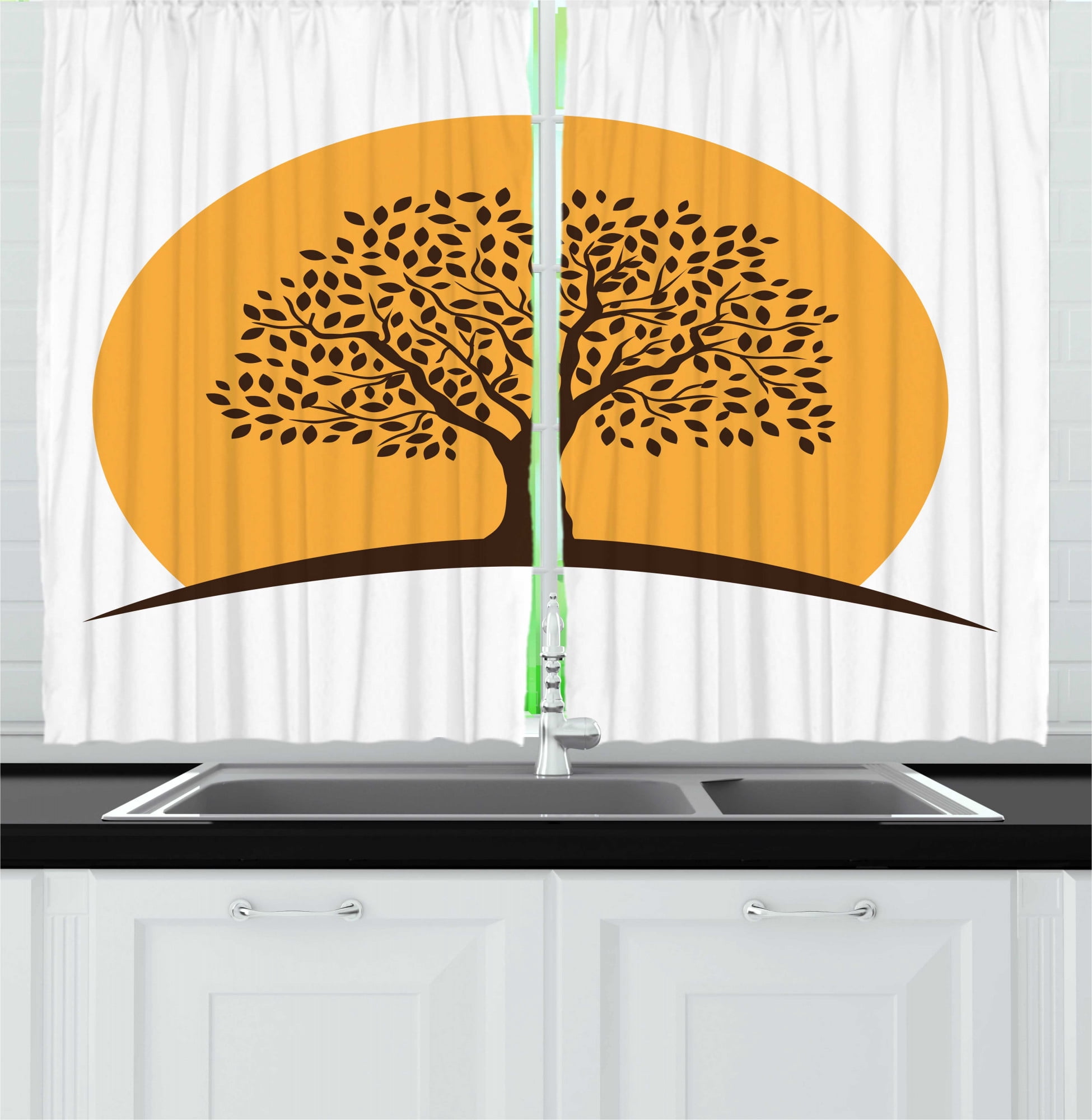 Ambesonne Leaves Kitchen Curtains, Tree of Life Botany Flora, 55"x45 ...