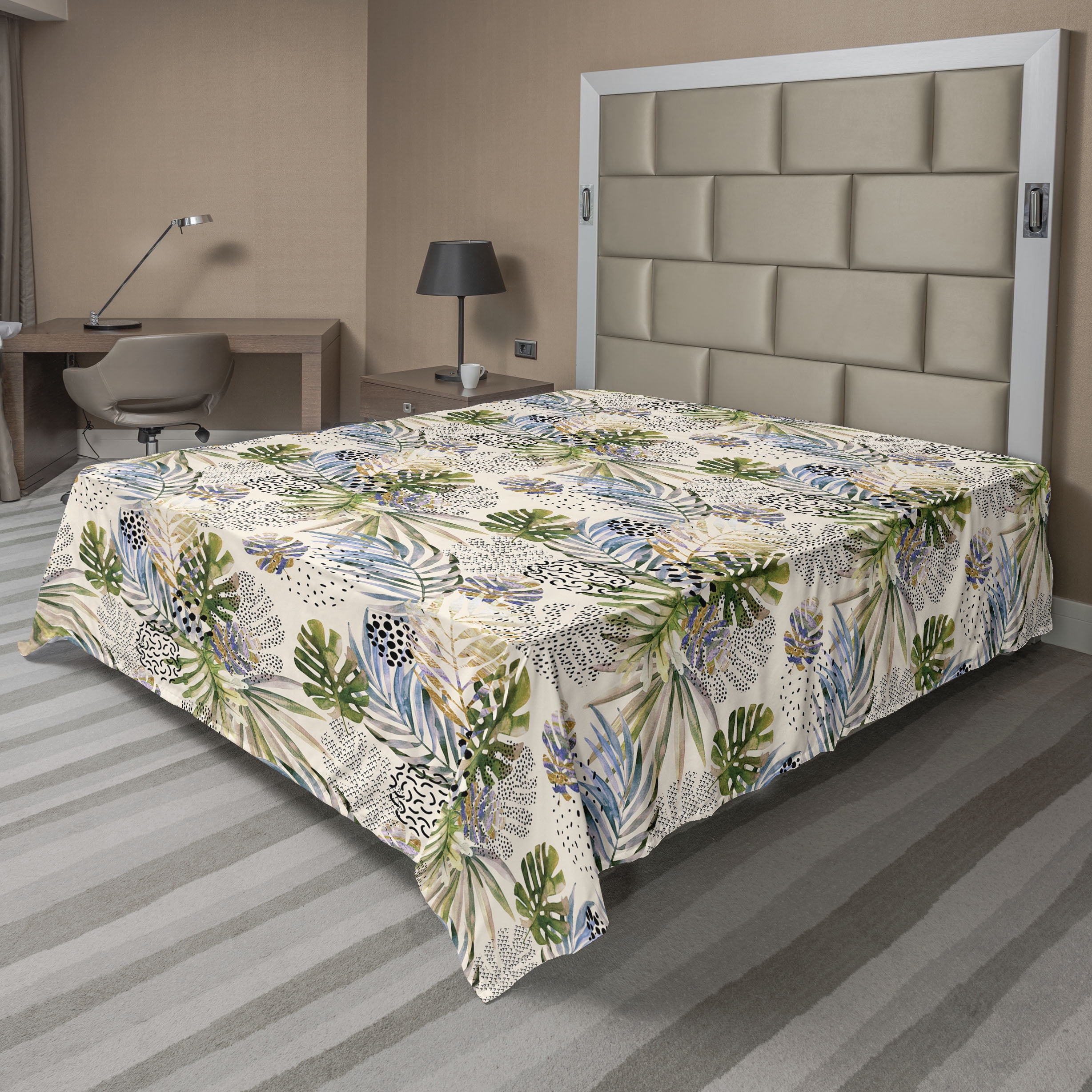Ambesonne Leaves Nature Print Flat Bedding Sheet Soft Top Sheet ...