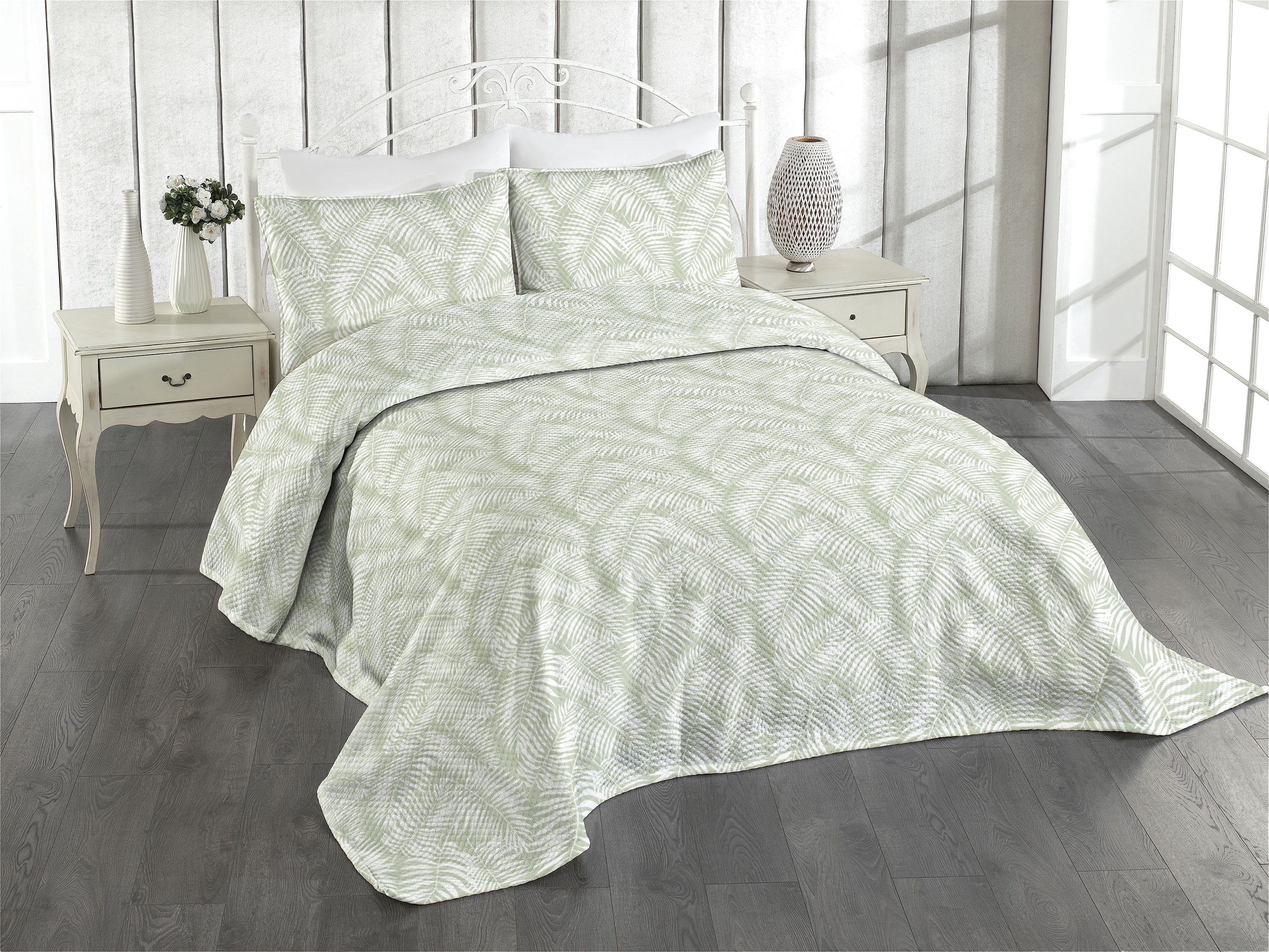 Ambesonne Leaves Quilted Coverlet 3 Pcs, Green Aloha Leaf Botanical ...