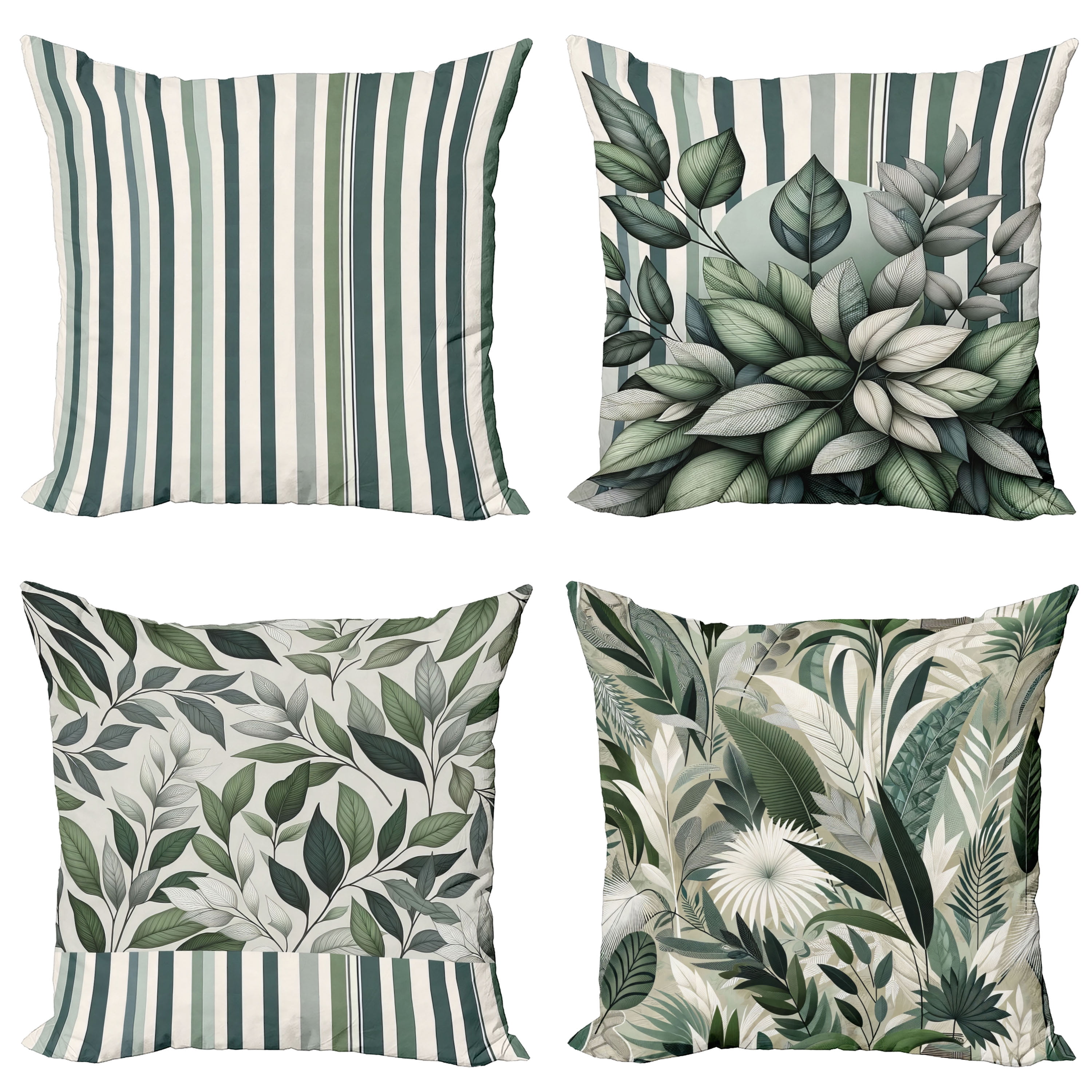 Ambesonne Leaves Throw Pillow Cover 4 Pack Leaf Pattern With Stripes