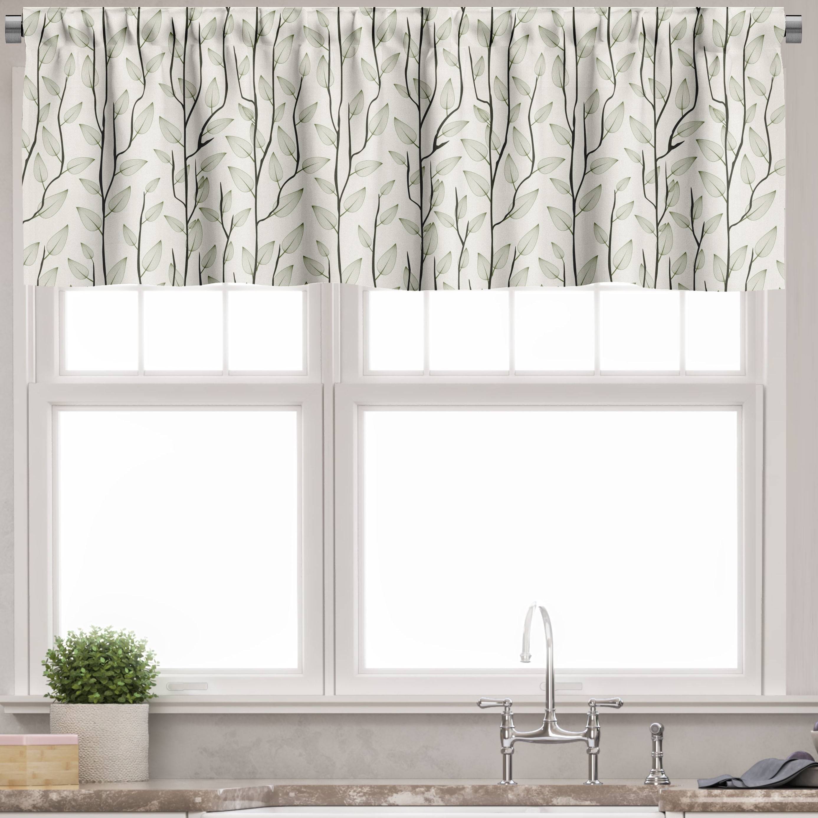 Ambesonne Leaves Valance Pack of 2, Branches with Leaf Motifs, 42"X18 ...