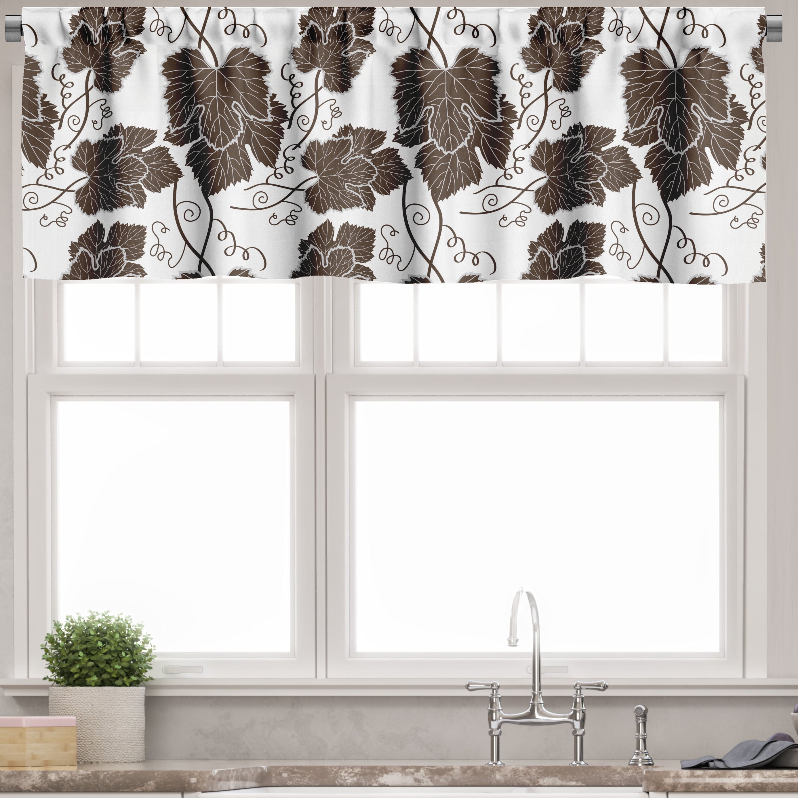 Ambesonne Leaves Valance Pack of 2, Detailed Leaves Curl Stalk, 54"X12 ...