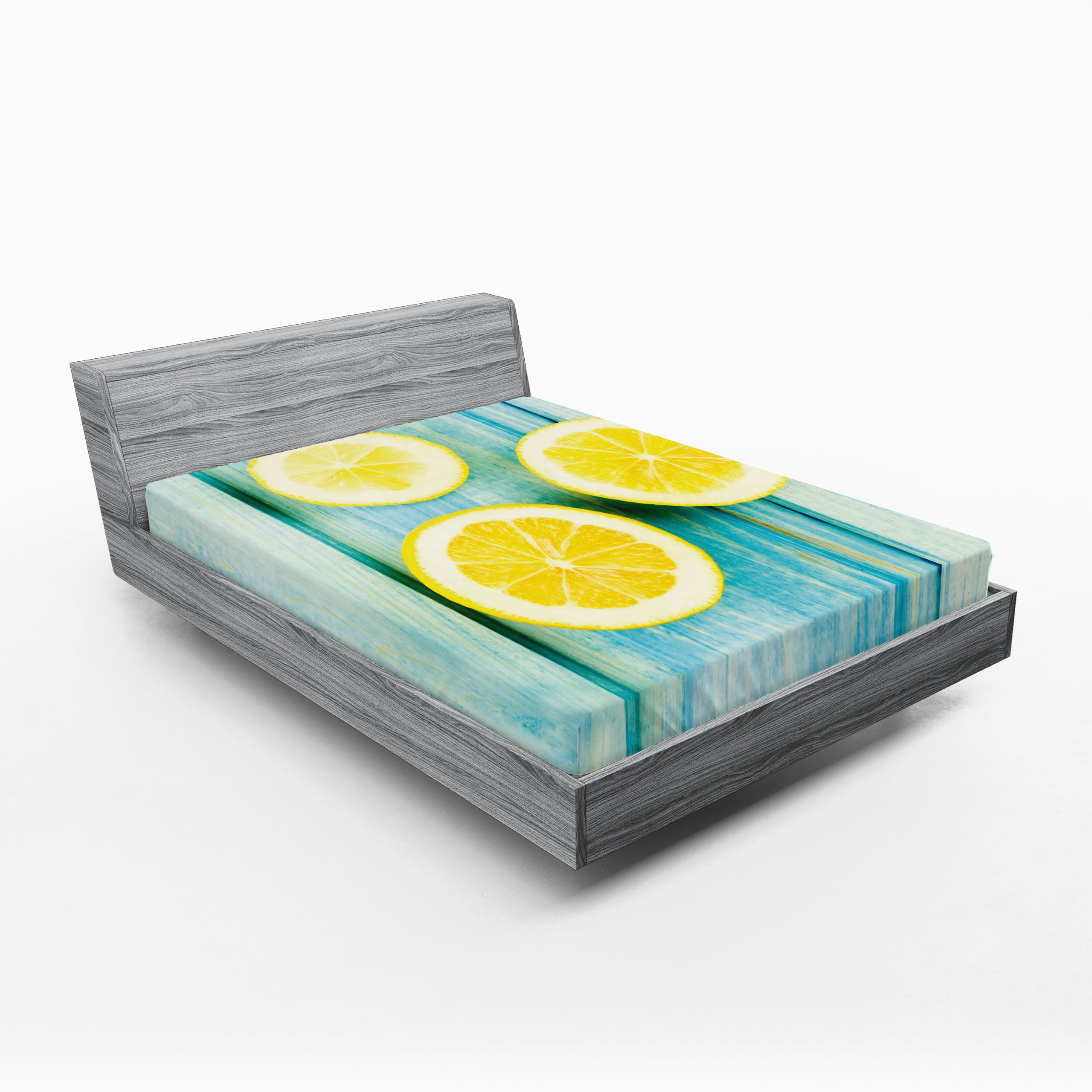 Ambesonne Lemon Fitted Sheet 2 Pcs Set, Juicy Slices Wood, Queen ...