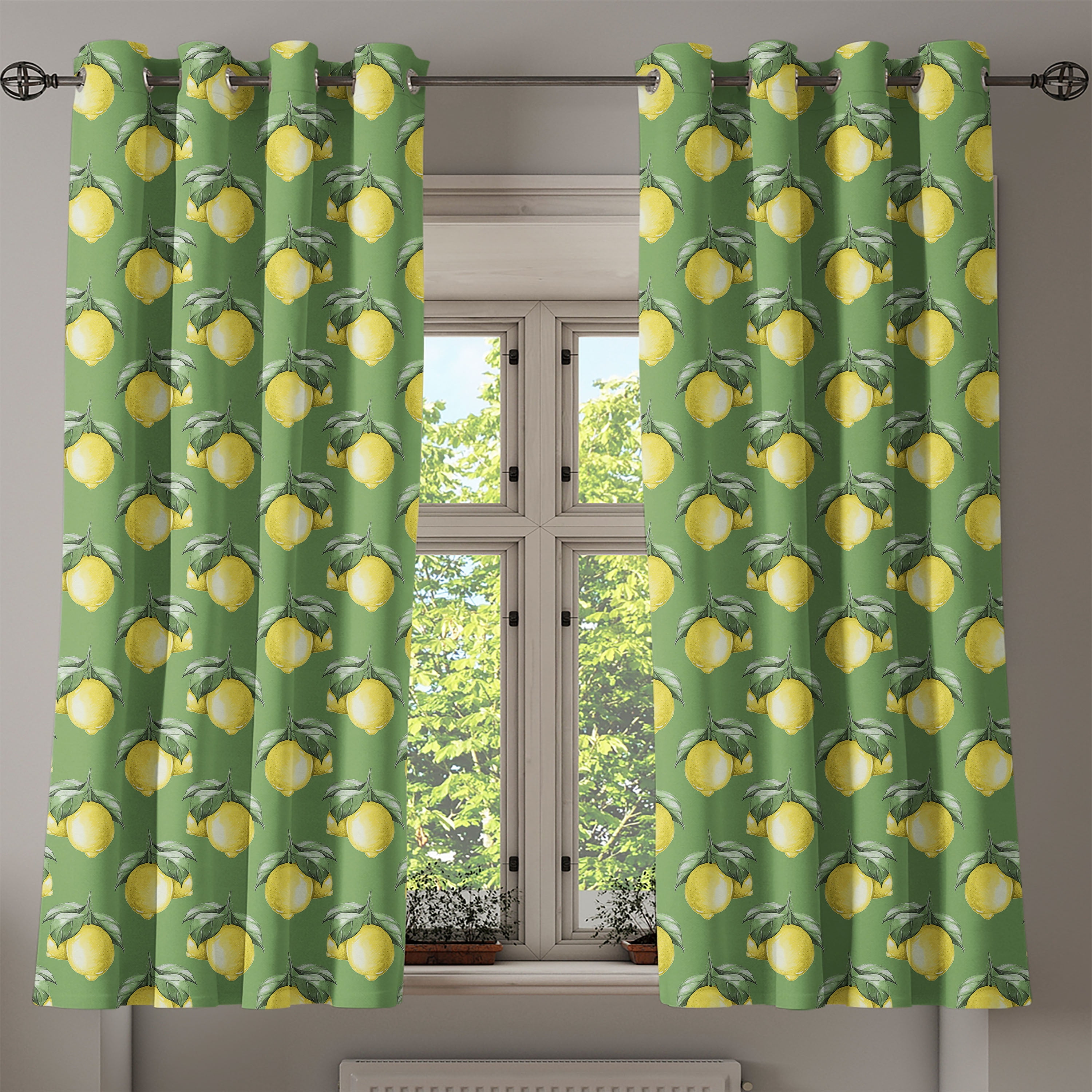 Ambesonne Lemon Print Grommet Curtain, Vintage Citrus Pattern, 50"x60 ...