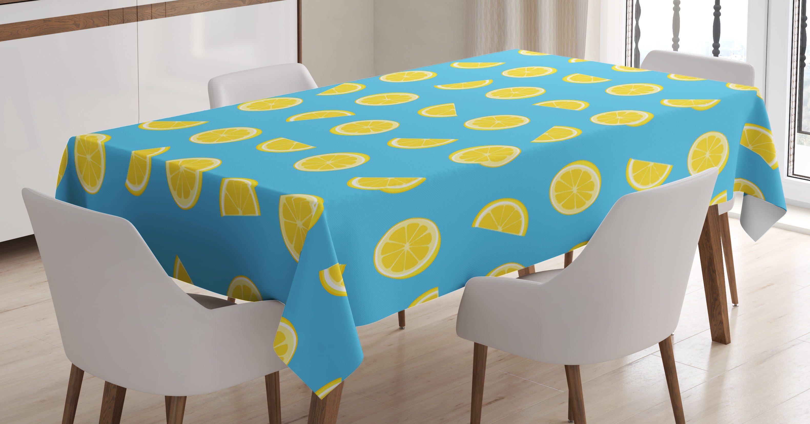 Ambesonne Lemon Tablecloth Rectangular Table Cover, Slices Summer Sun ...
