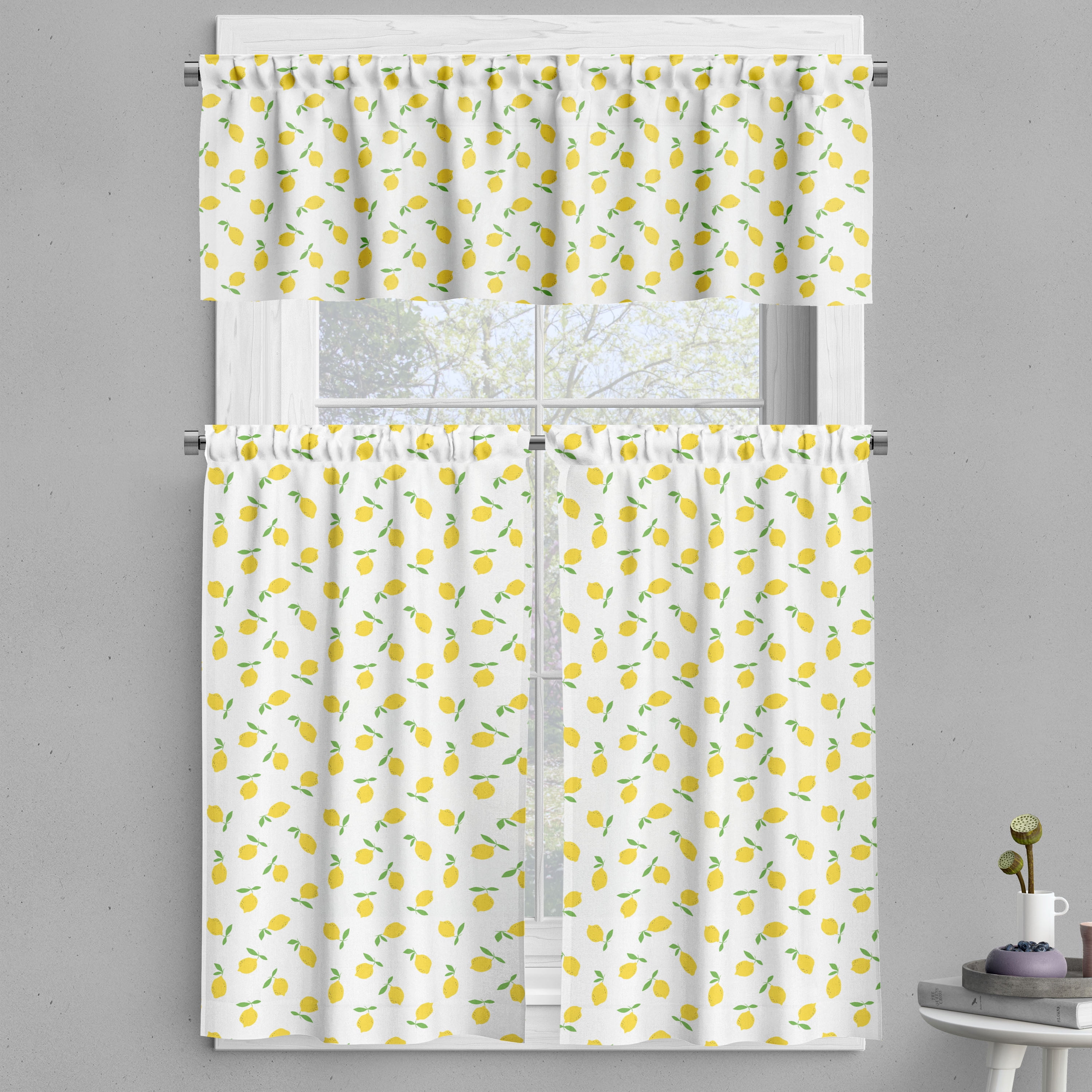 Ambesonne Lemon Valance & Curtain, Summer Citrus Fruit, 55"x36 ...