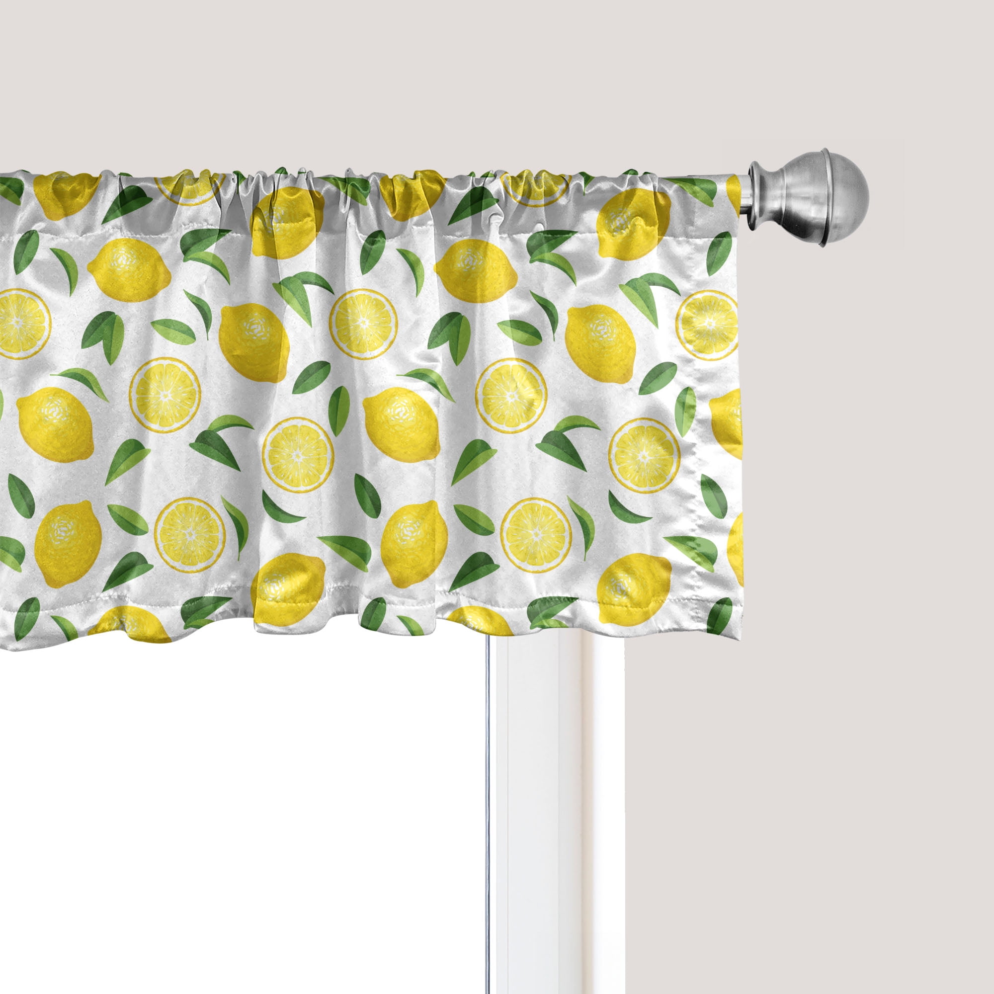 Ambesonne Lemon Window Valance, Fruit Art Lemons and Leaves, 54" X 12 ...