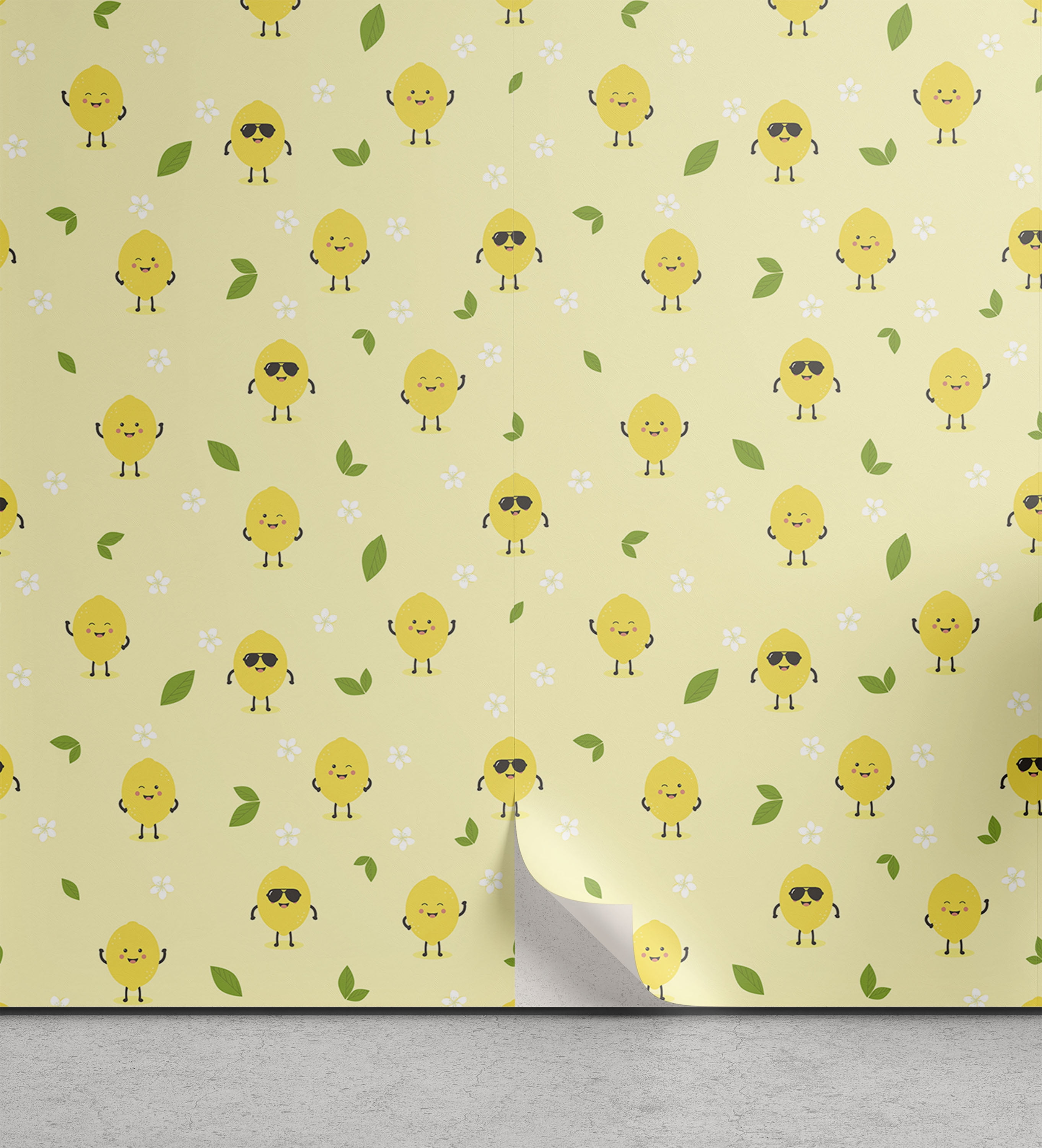 Ambesonne Lemons Peel & Stick Wallpaper for Home, Citrus Fruit Floral ...