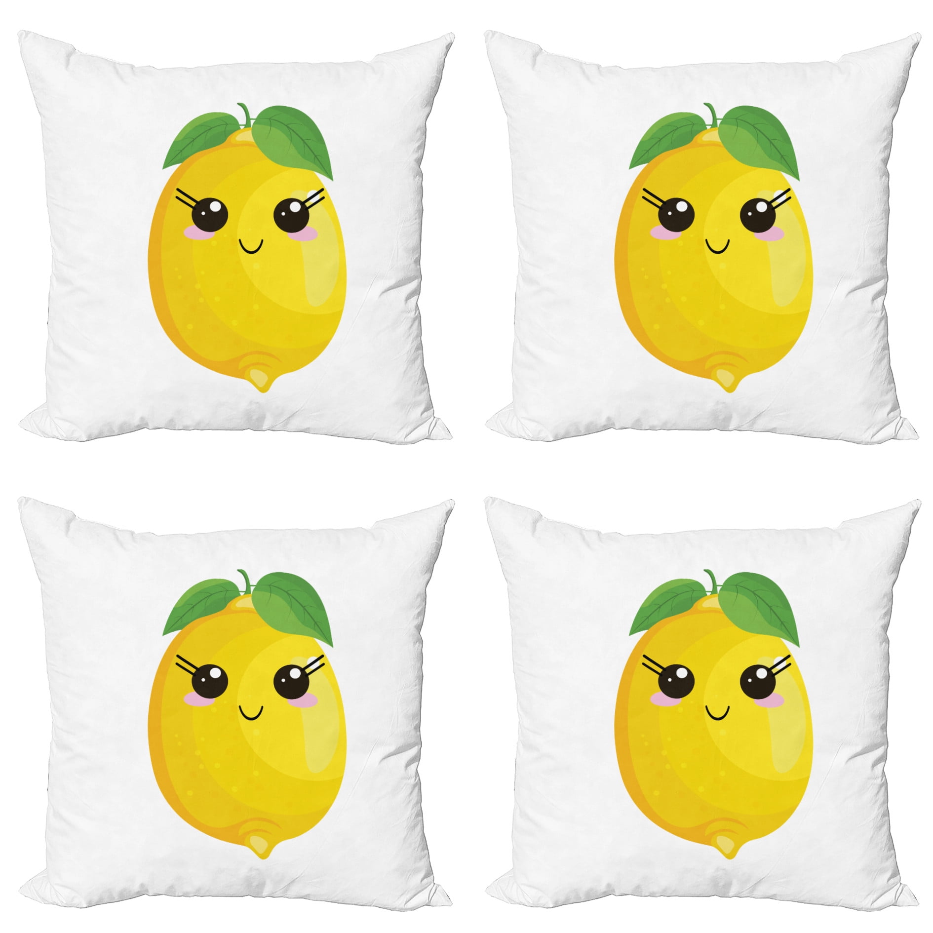 Ambesonne Lemons Throw Pillow Cover 4 Pack, Simplistic Citrus Kawaii ...
