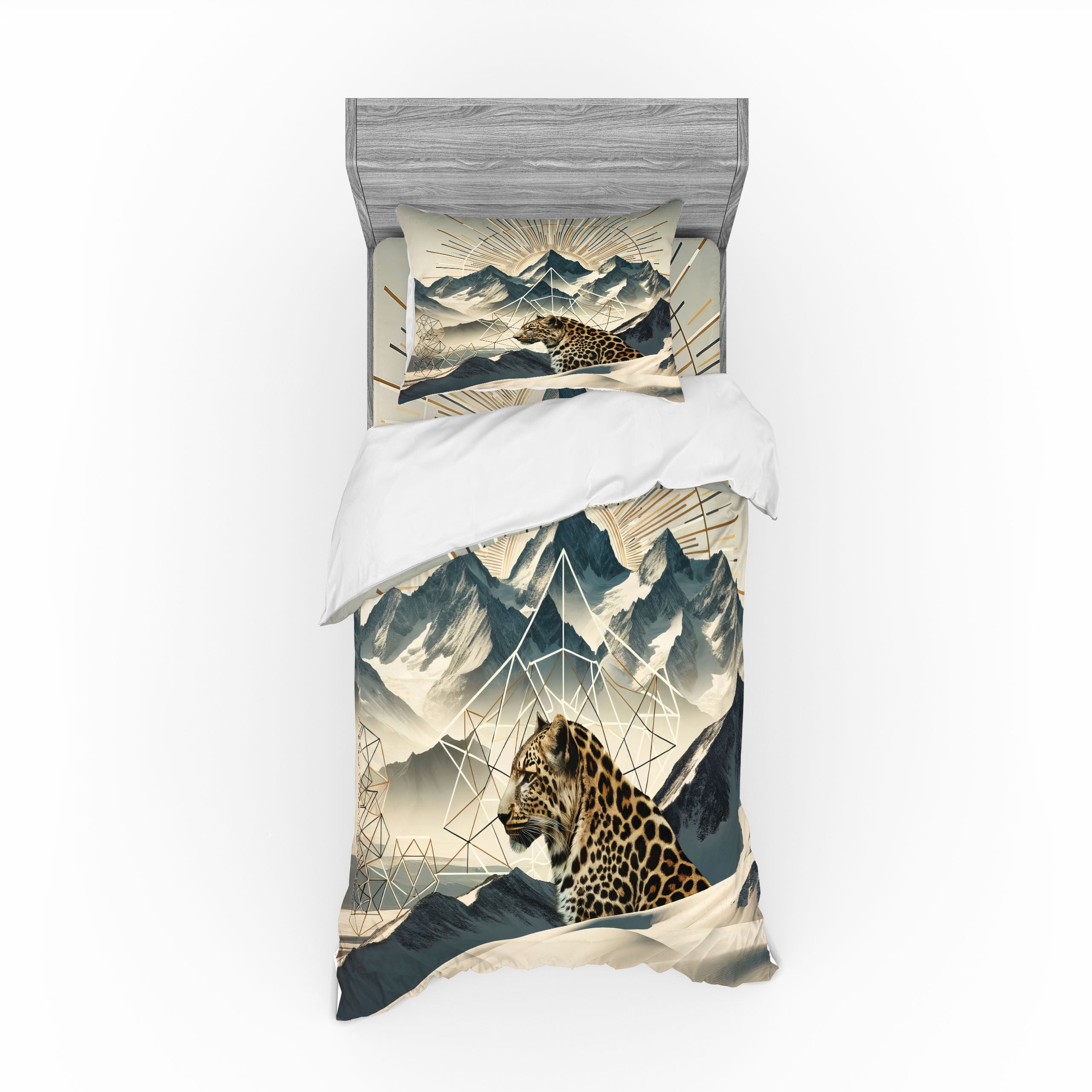 Ambesonne Leopard Bedding Set 3 Pcs, Boho Mountains and Wild Cat ...