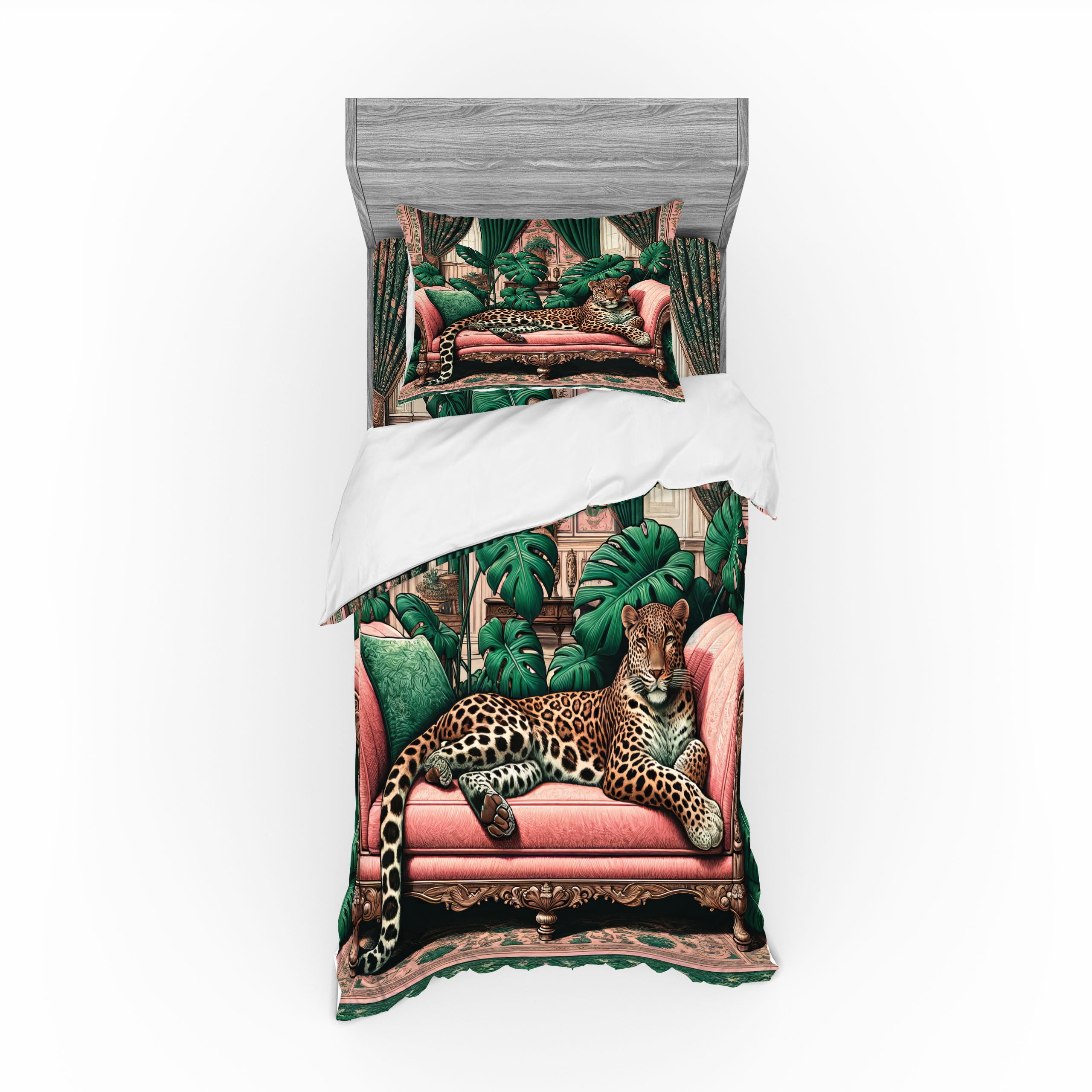 Ambesonne Leopard Bedding Set 3 Pcs, Monsteras Wild Cat Lounge, TwinXL ...
