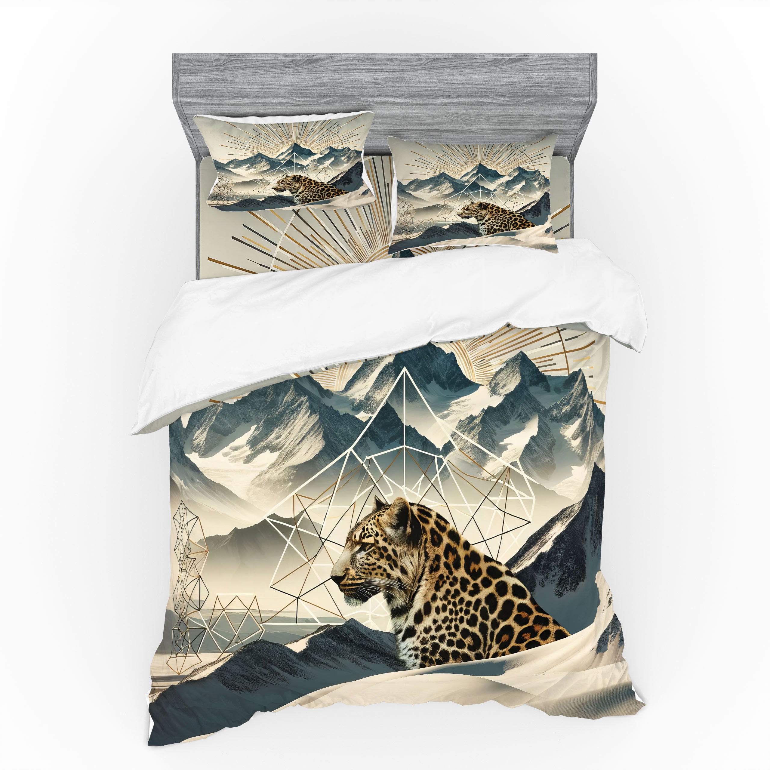 Ambesonne Leopard Bedding Set 4 Pcs, Boho Mountains and Wild Cat, Queen ...