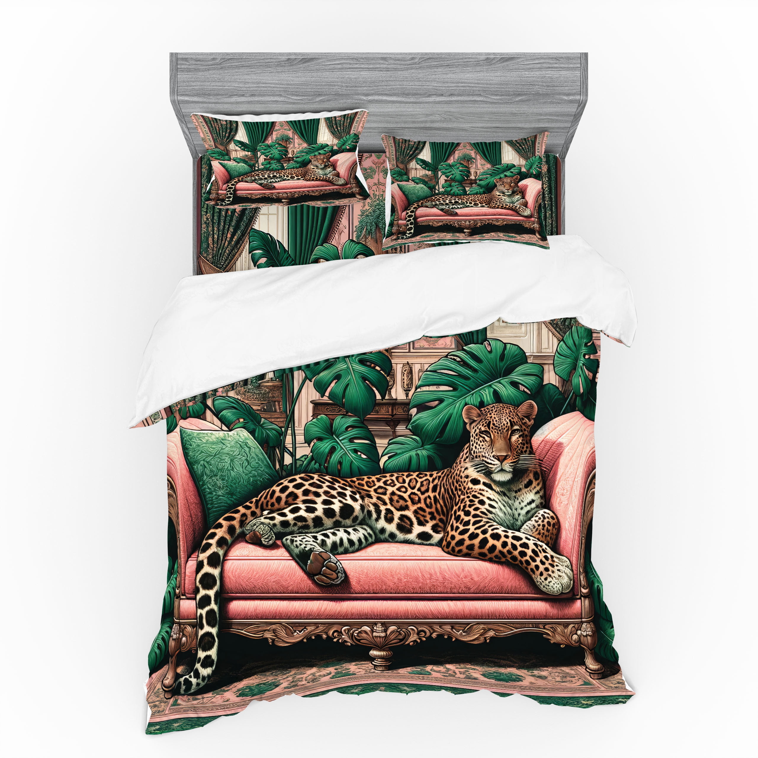 Ambesonne Leopard Bedding Set 4 Pcs, Monsteras Wild Cat Lounge, Queen ...