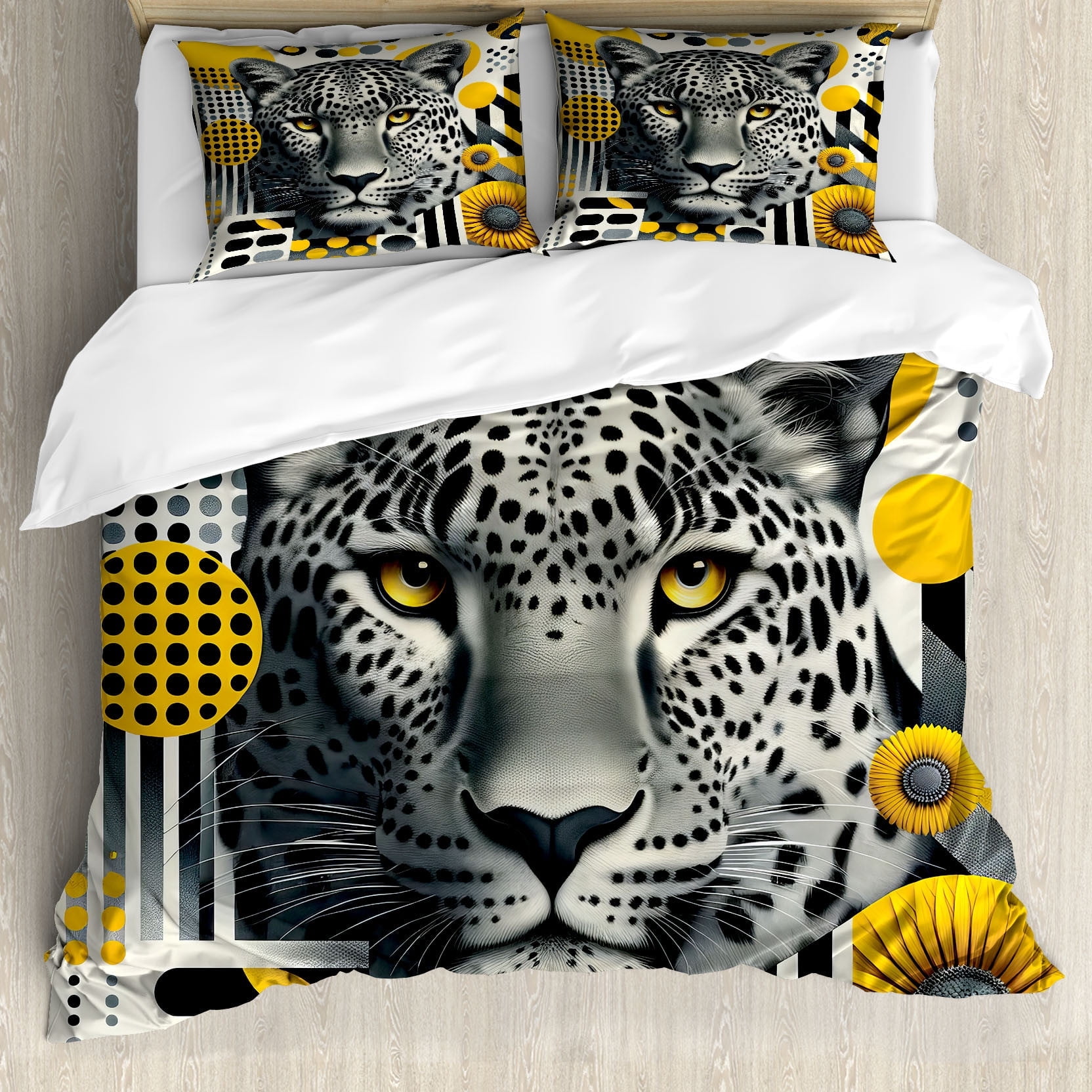 Ambesonne Leopard Duvet Cover Set, Mid Century Modern Wild Cat, Queen ...