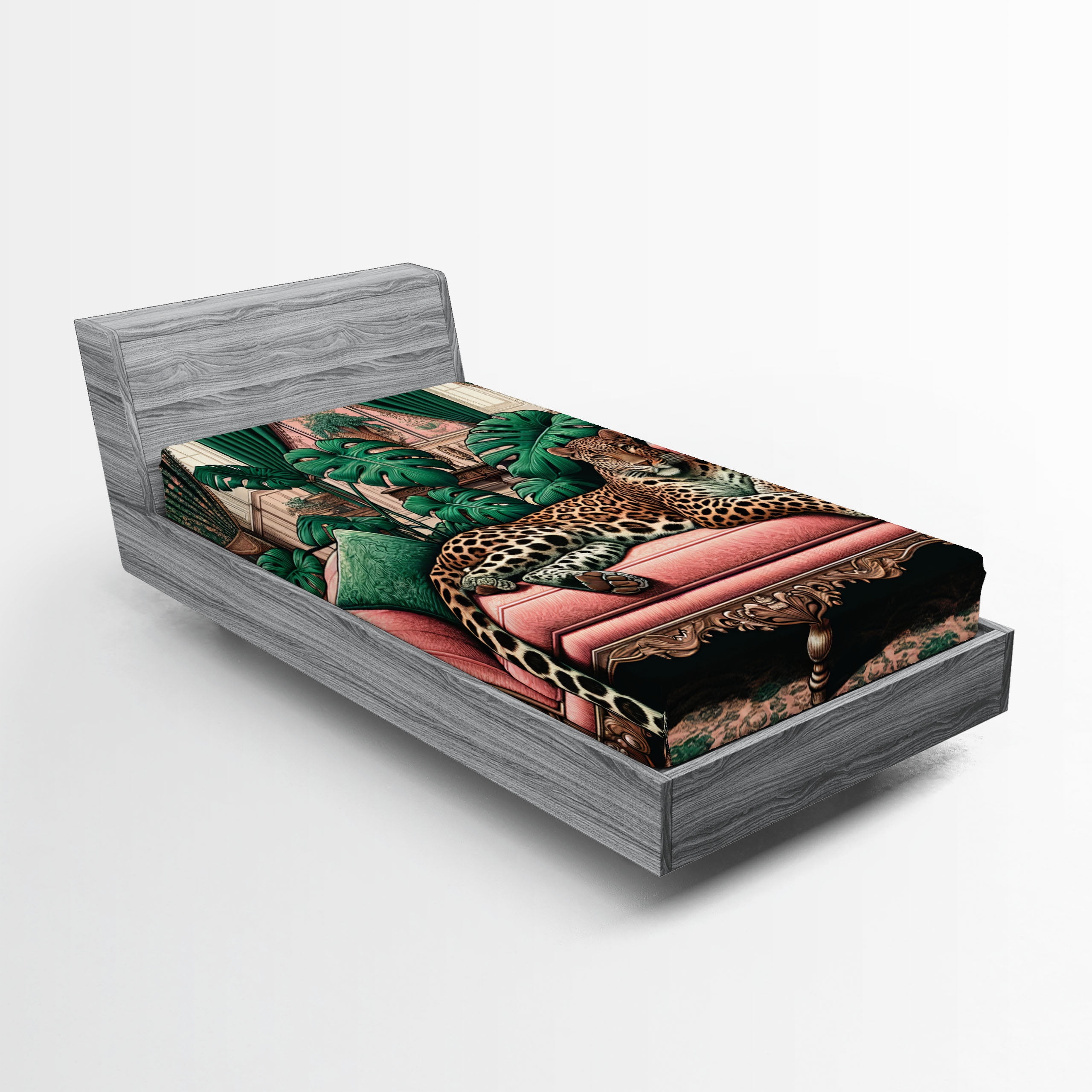 Ambesonne Leopard Fitted Sheet, Monsteras Wild Cat Lounge, Twin Size ...