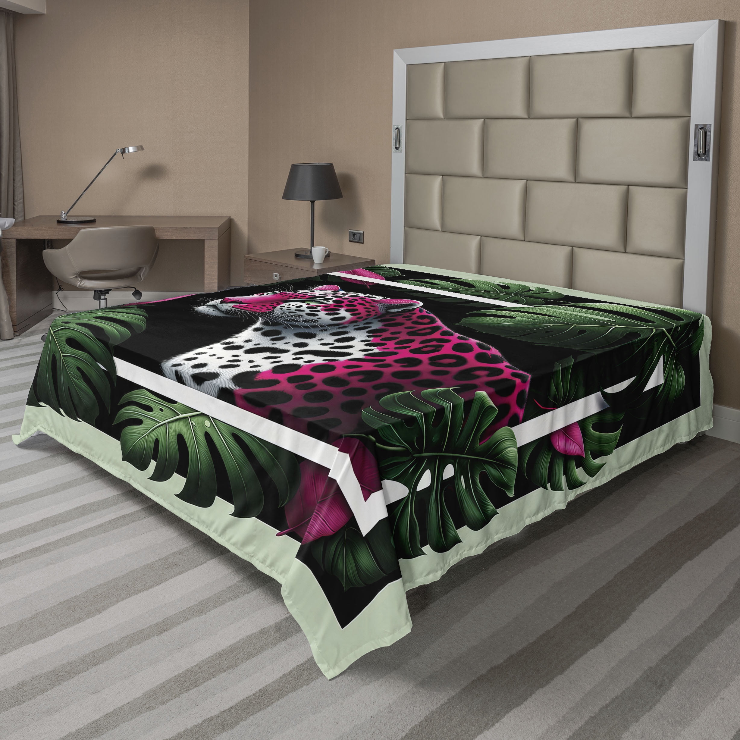 Ambesonne Leopard Flat Sheet, Abstract Jungle Wild Cat, Queen Size ...