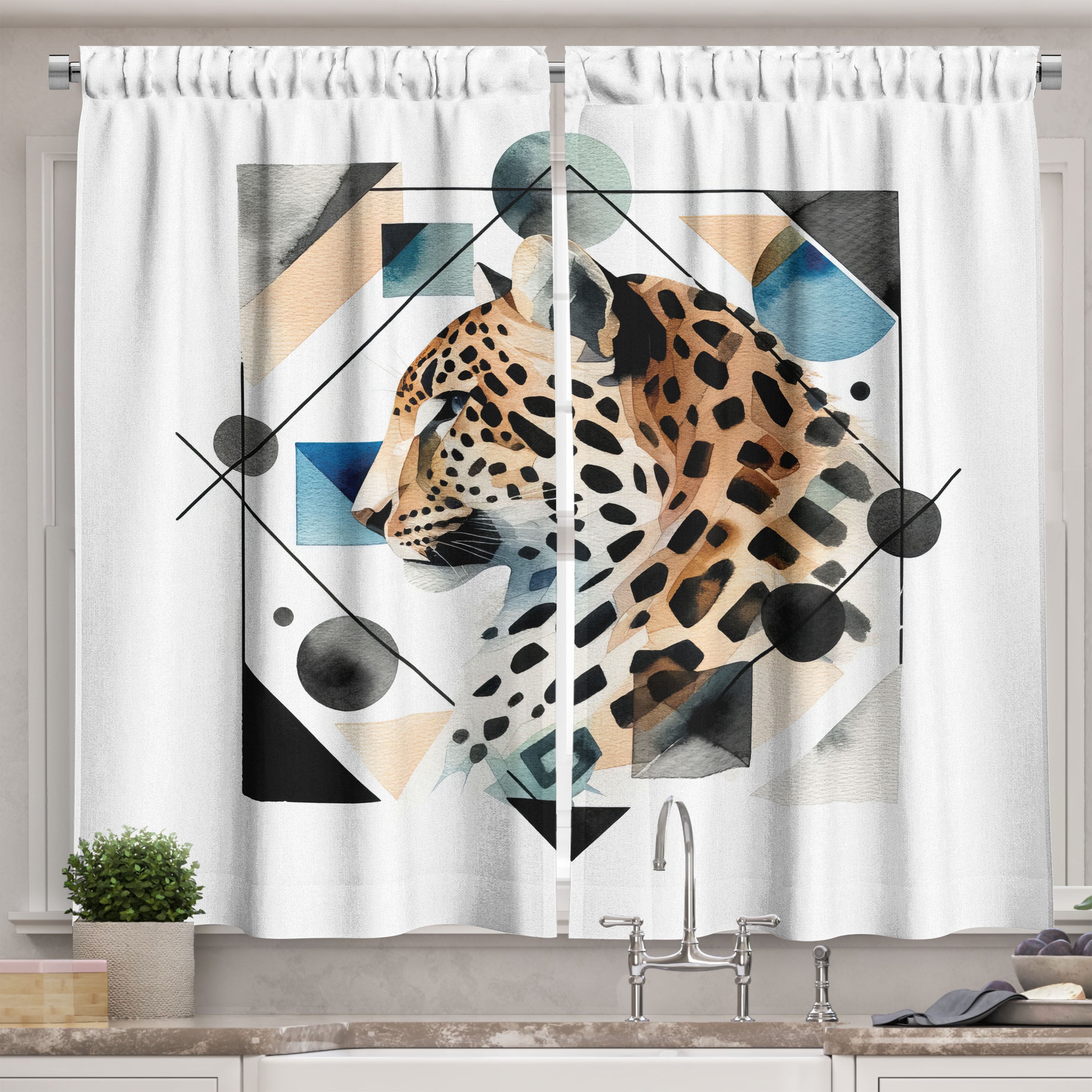 Ambesonne Leopard Kitchen Curtains, Watercolor Minimal Modern, 55"x36 ...