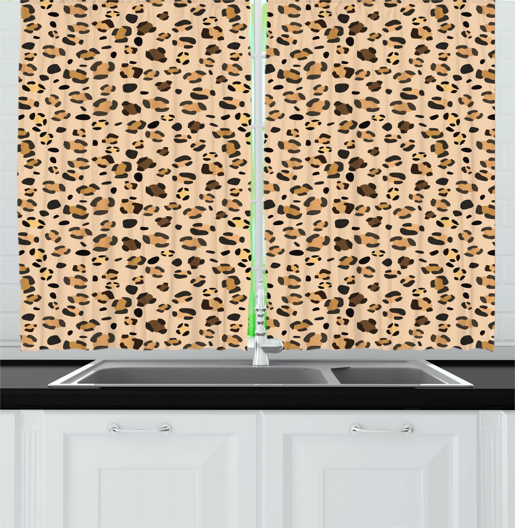 Ambesonne Leopard Kitchen Curtains, Wildlife Animal Skin Spots, 55"x45 ...
