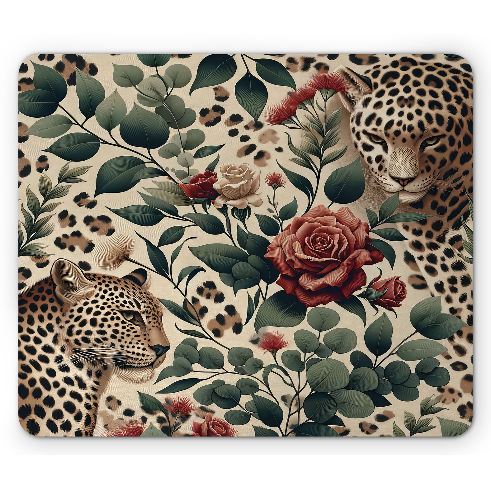 Ambesonne Leopard Mouse Pad Non-Slip Rectangle, Roses Leaves Wild ...