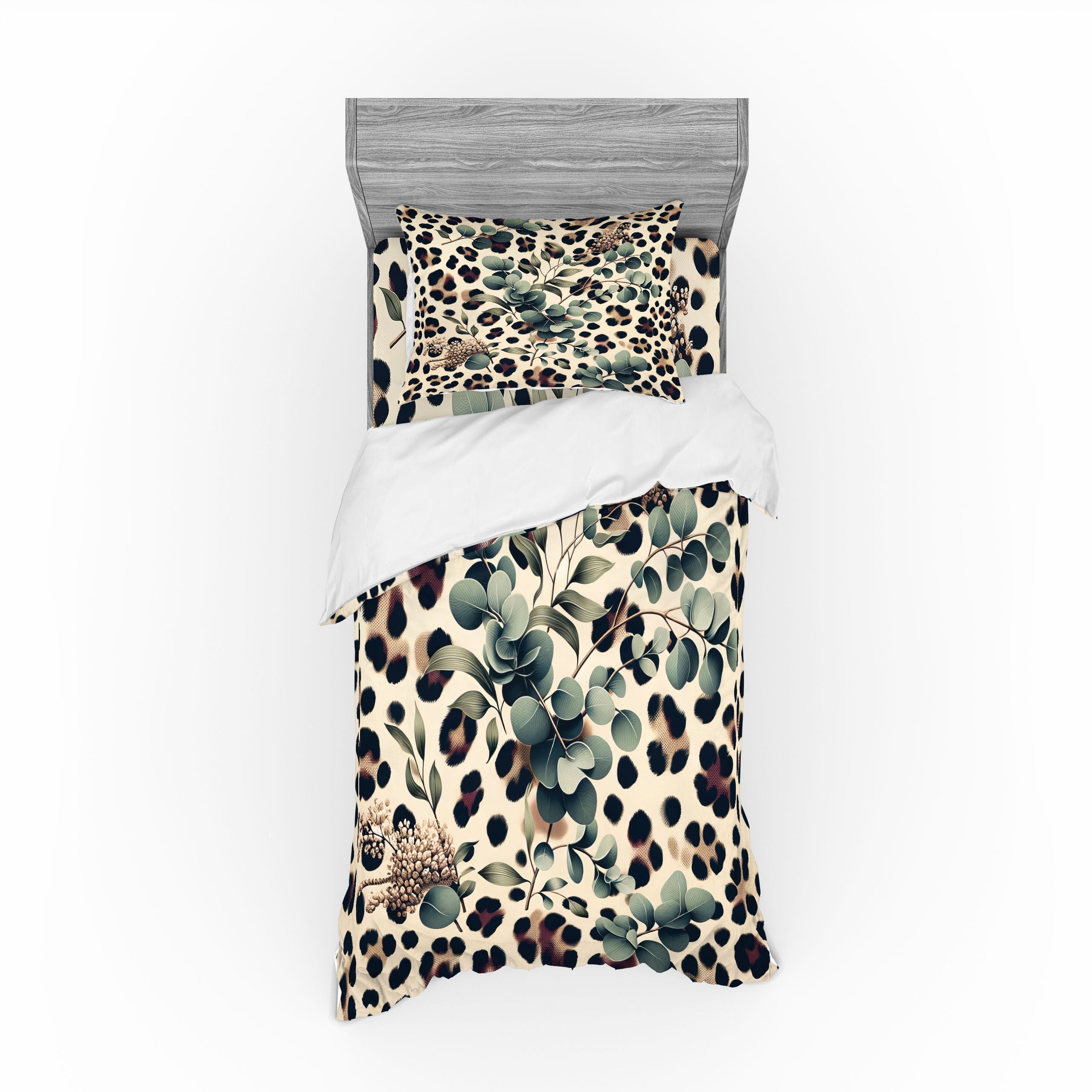 Ambesonne Leopard Print Bedding Set 3 Pcs, Bold Eucalyptus Leaf, TwinXL ...