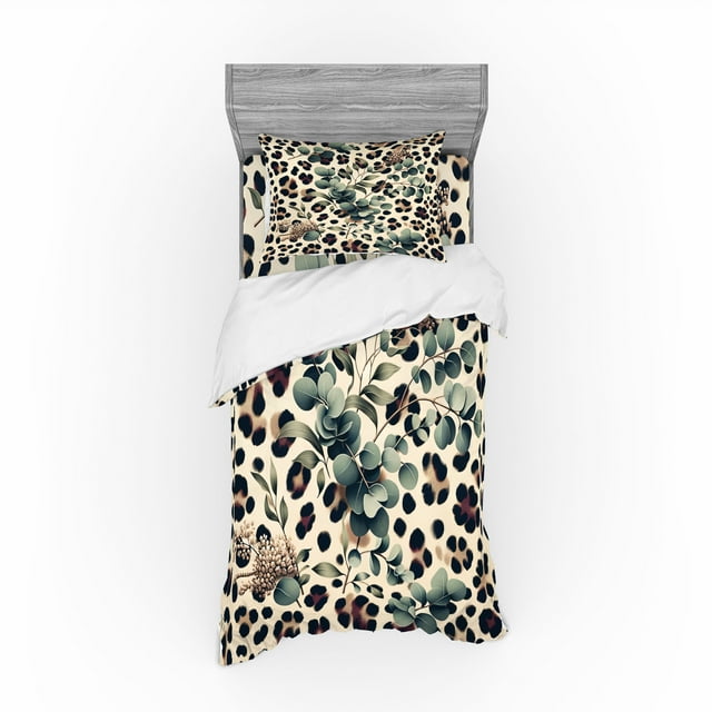 Ambesonne Leopard Print Bedding Set 3 Pcs, Bold Eucalyptus Leaf, TwinXL ...