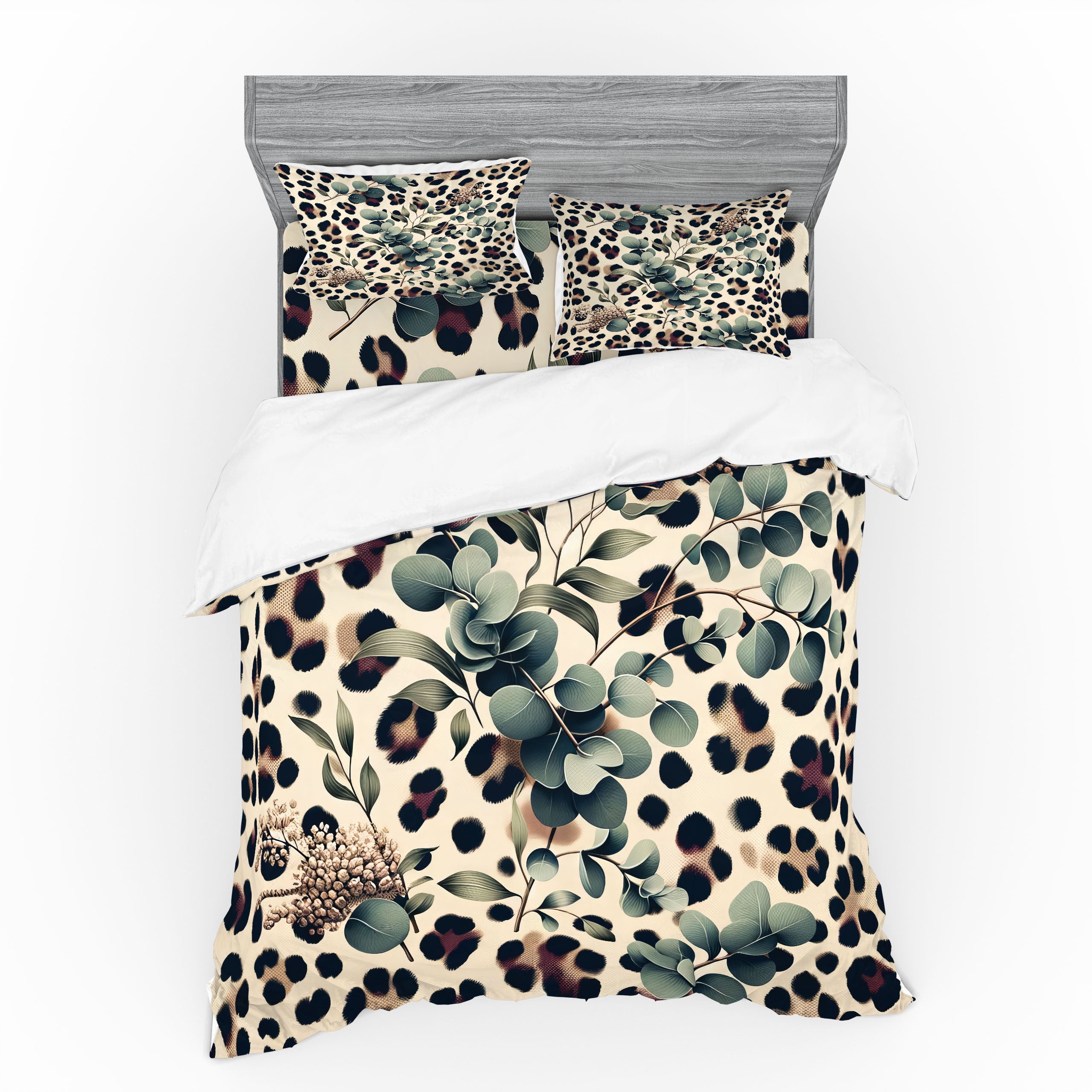 Ambesonne Leopard Print Bedding Set 4 Pcs, Bold Eucalyptus Leaf ...