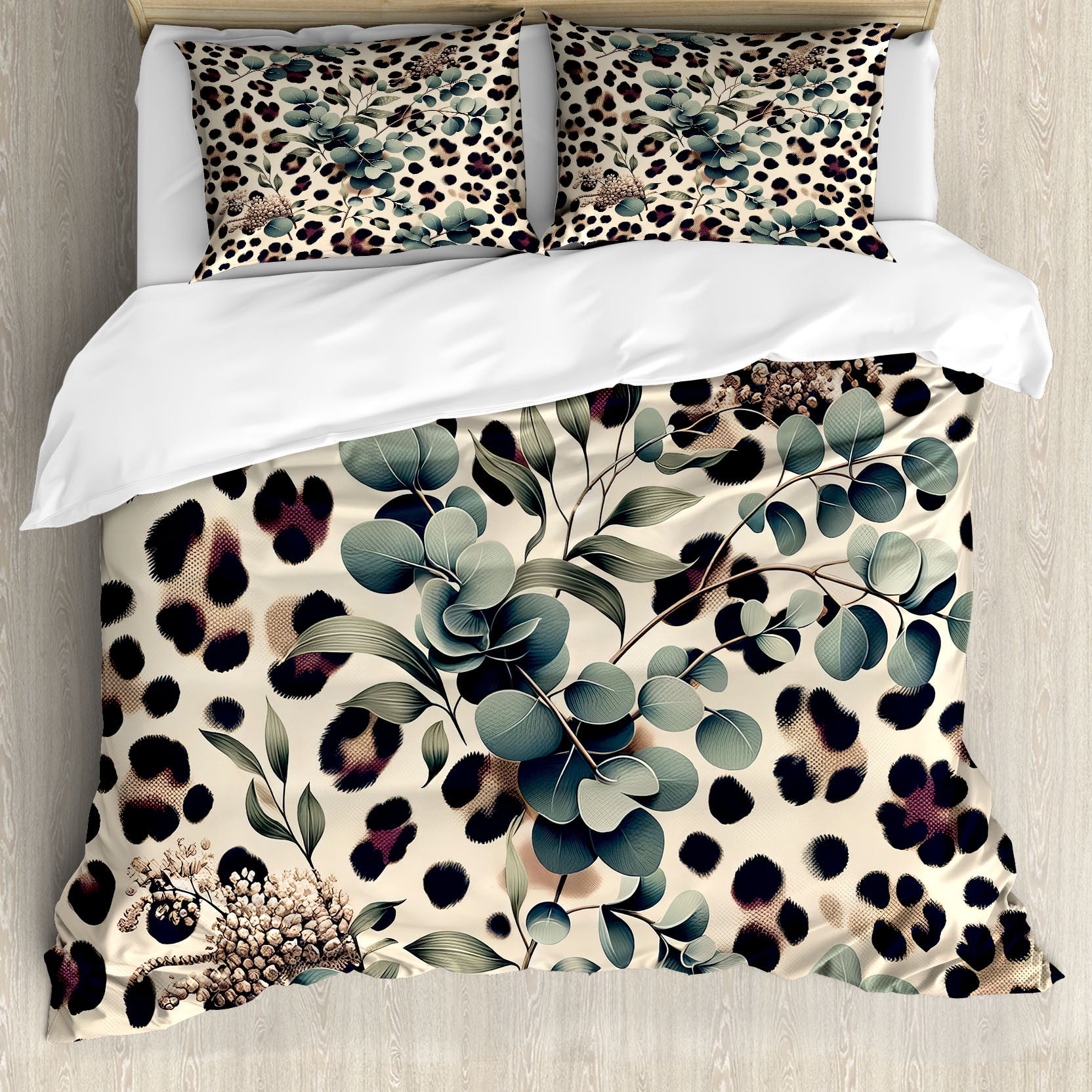 Ambesonne Leopard Print Duvet Cover Set, Bold Eucalyptus Leaf, King ...
