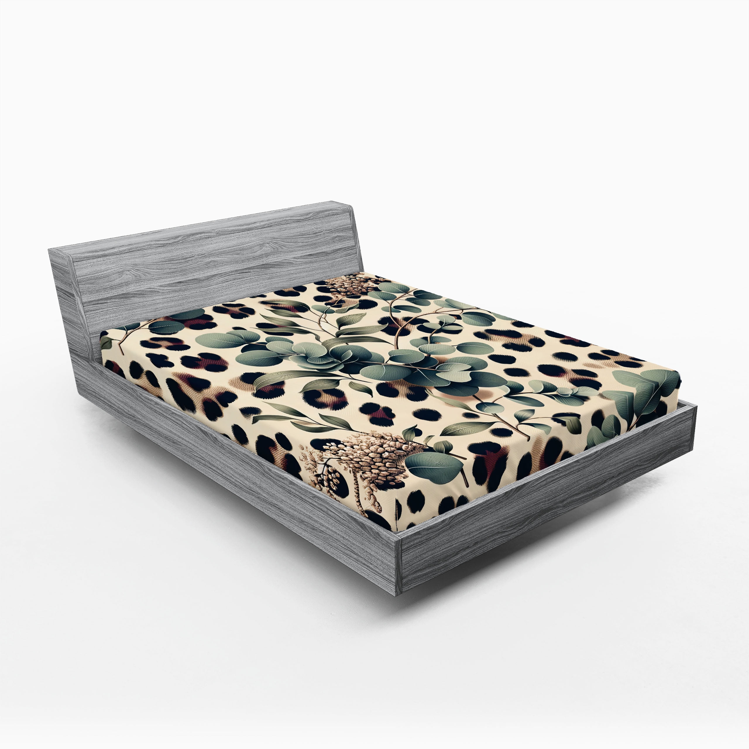Ambesonne Leopard Print Fitted Sheet, Bold Eucalyptus Leaf, Queen Size ...